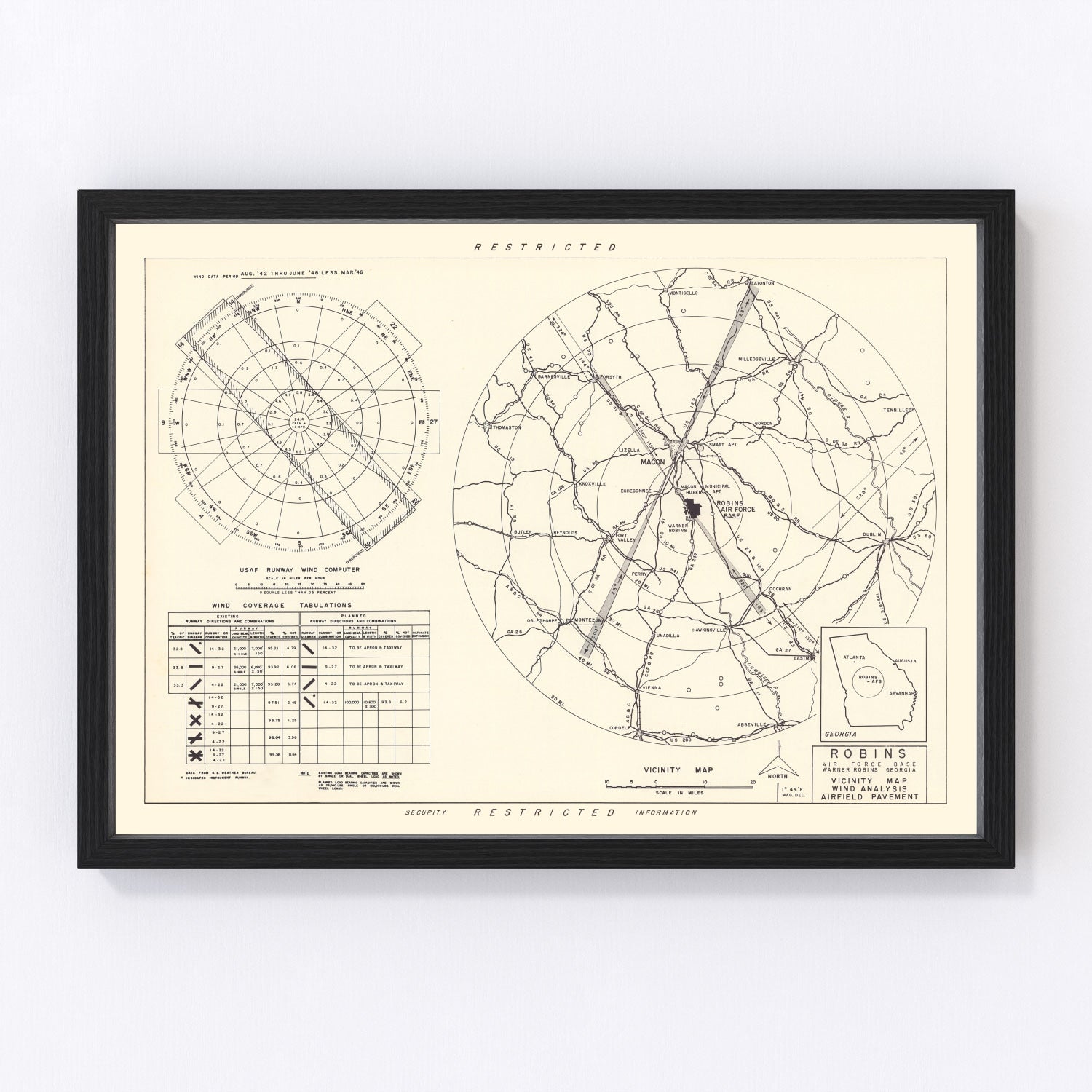 Vintage Map of the Robins Air Force Base Vicinity, 1952