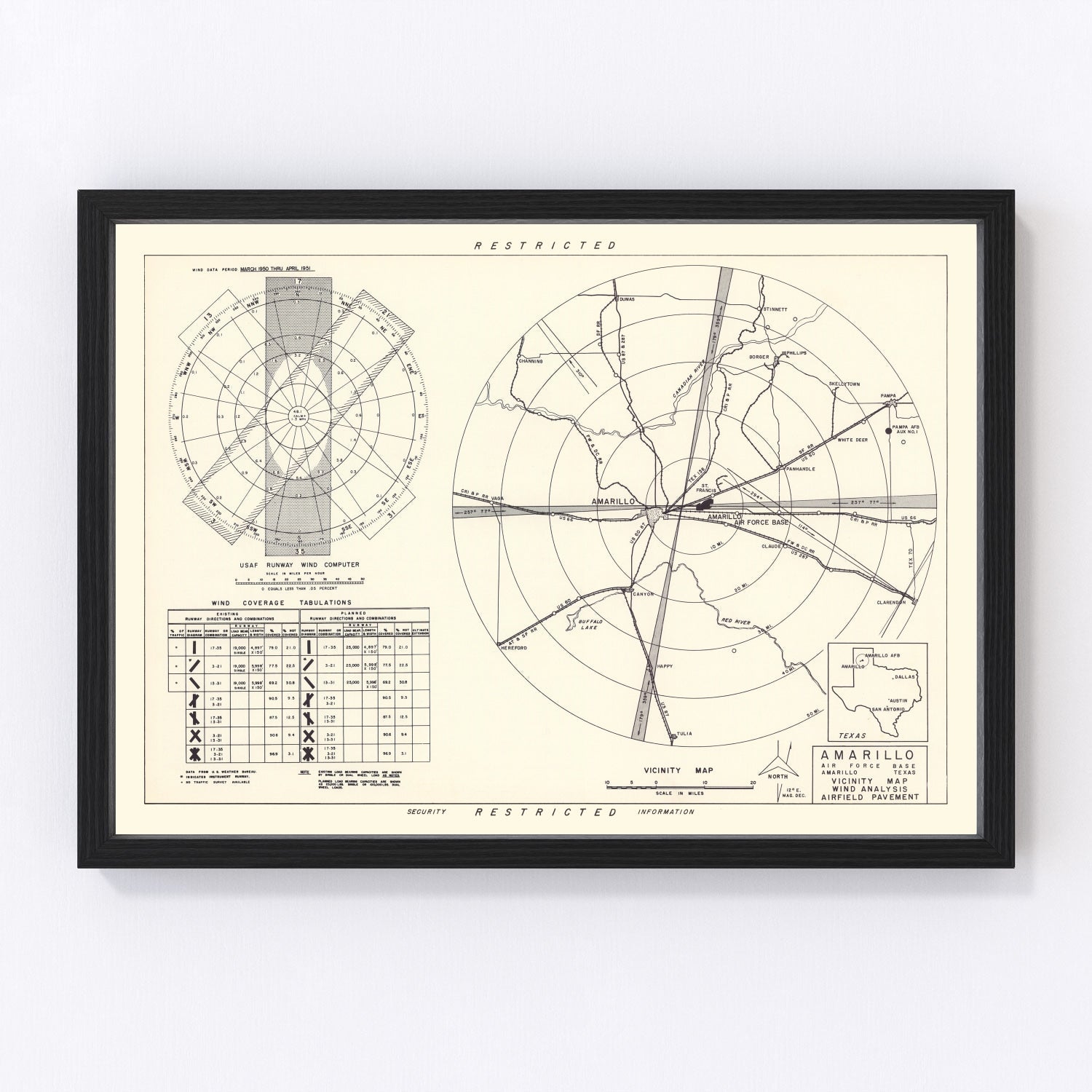 Vintage Map of the Amarillo Air Force Base Vicinity, 1952