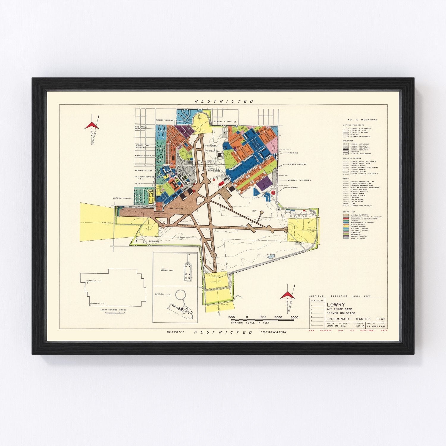 Vintage Map of Lowry Air Force Base, 1952