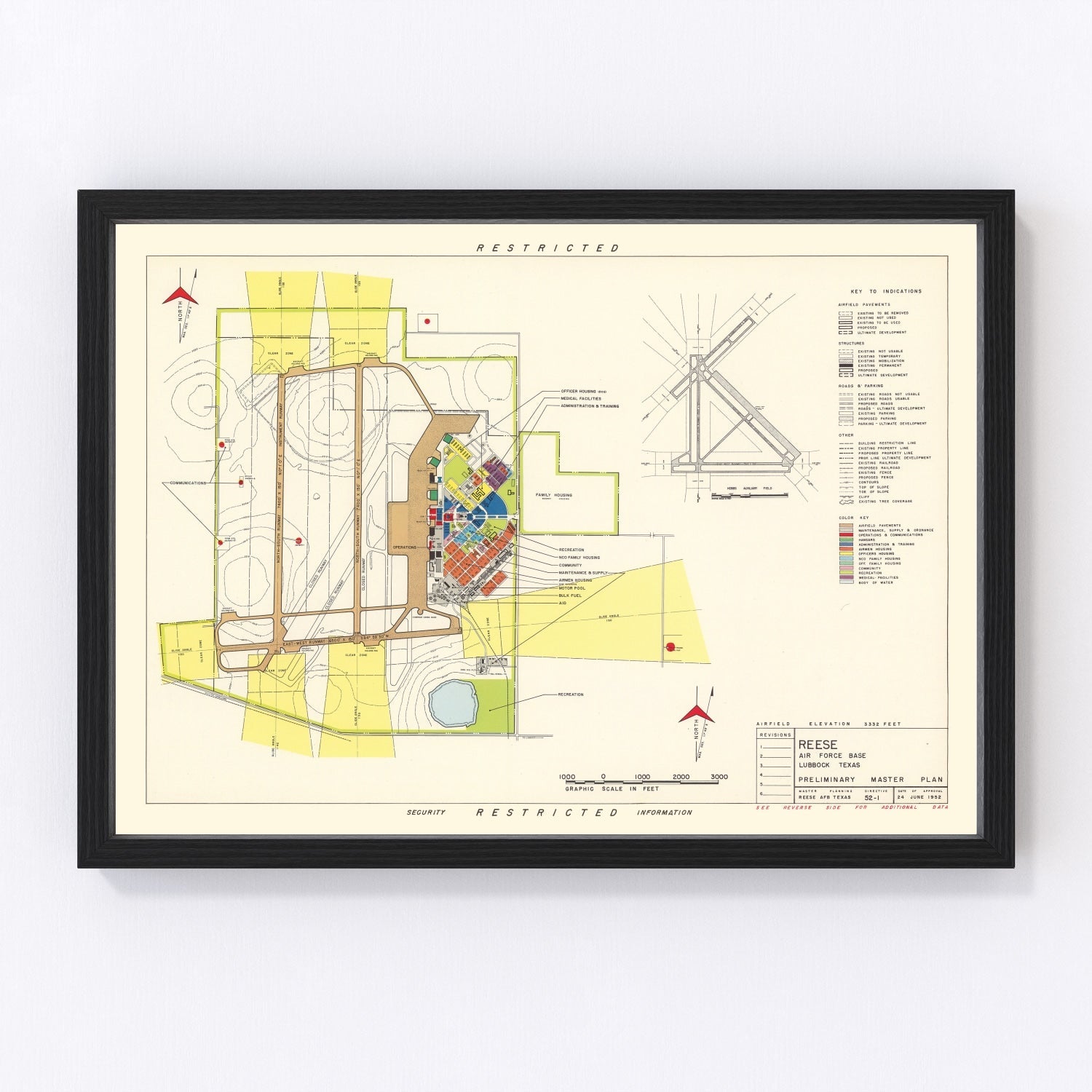 Vintage Map of Reese Air Force Base, 1952