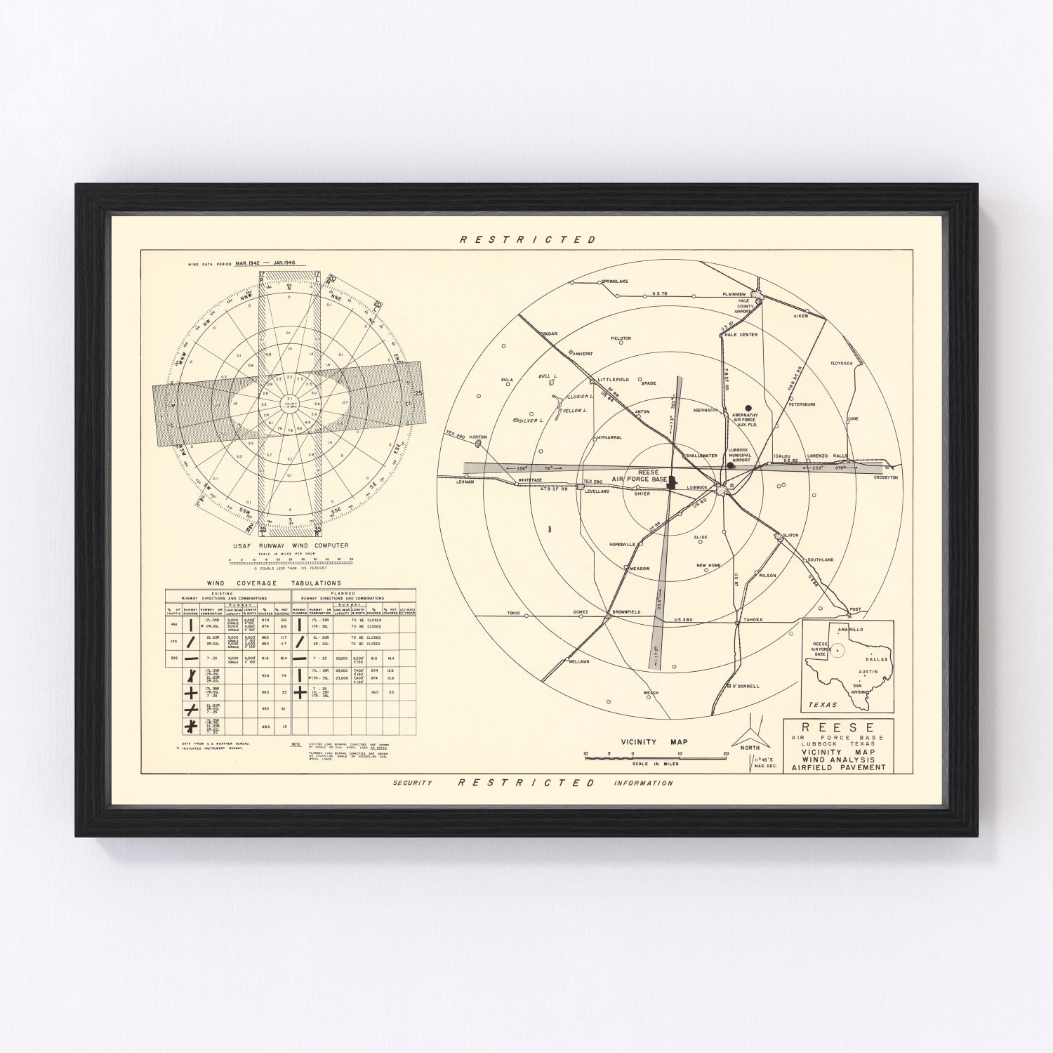 Vintage Map of the Reese Air Force Base Vicinity, 1952