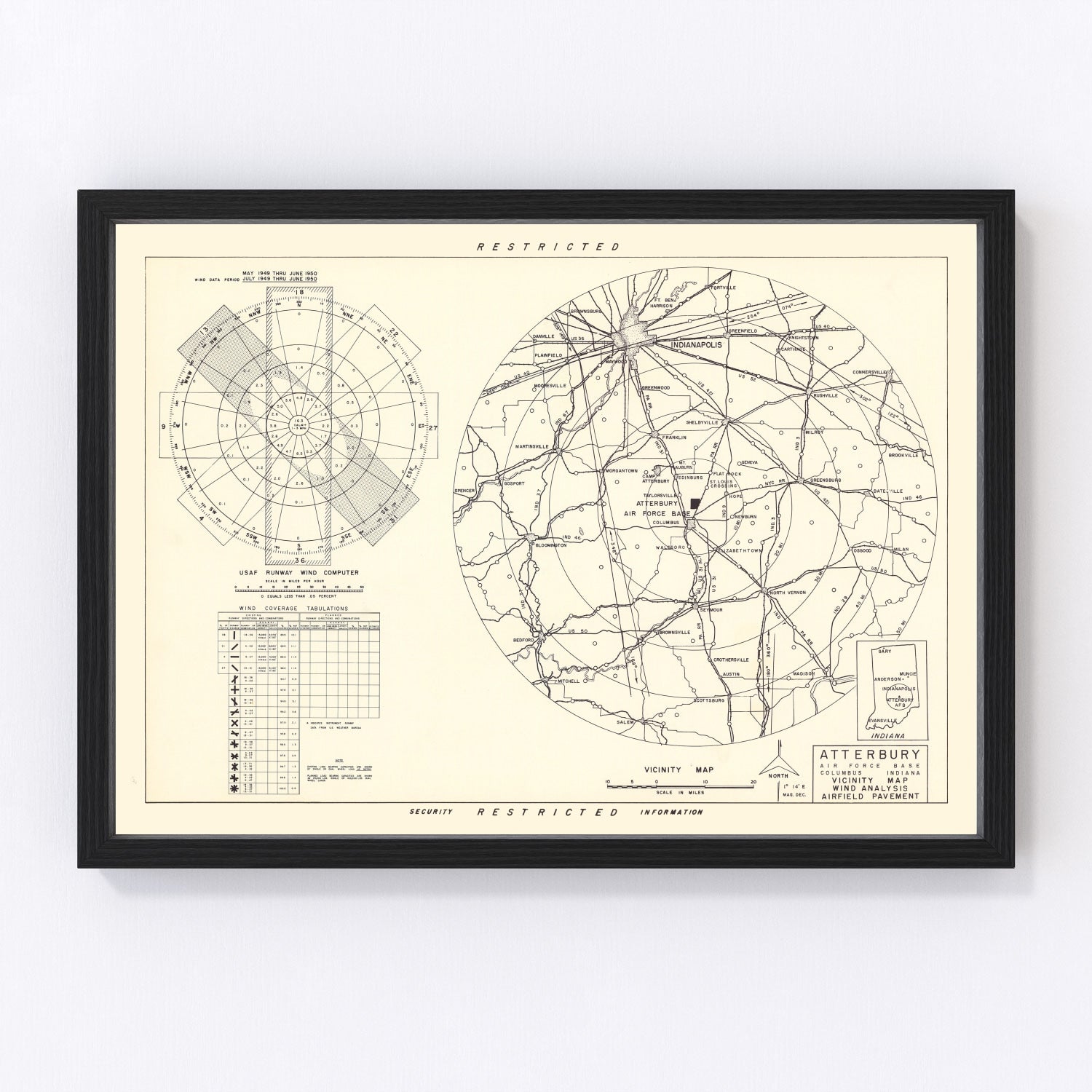 Vintage Map of the Atterbury Air Force Base Vicinity, 1953