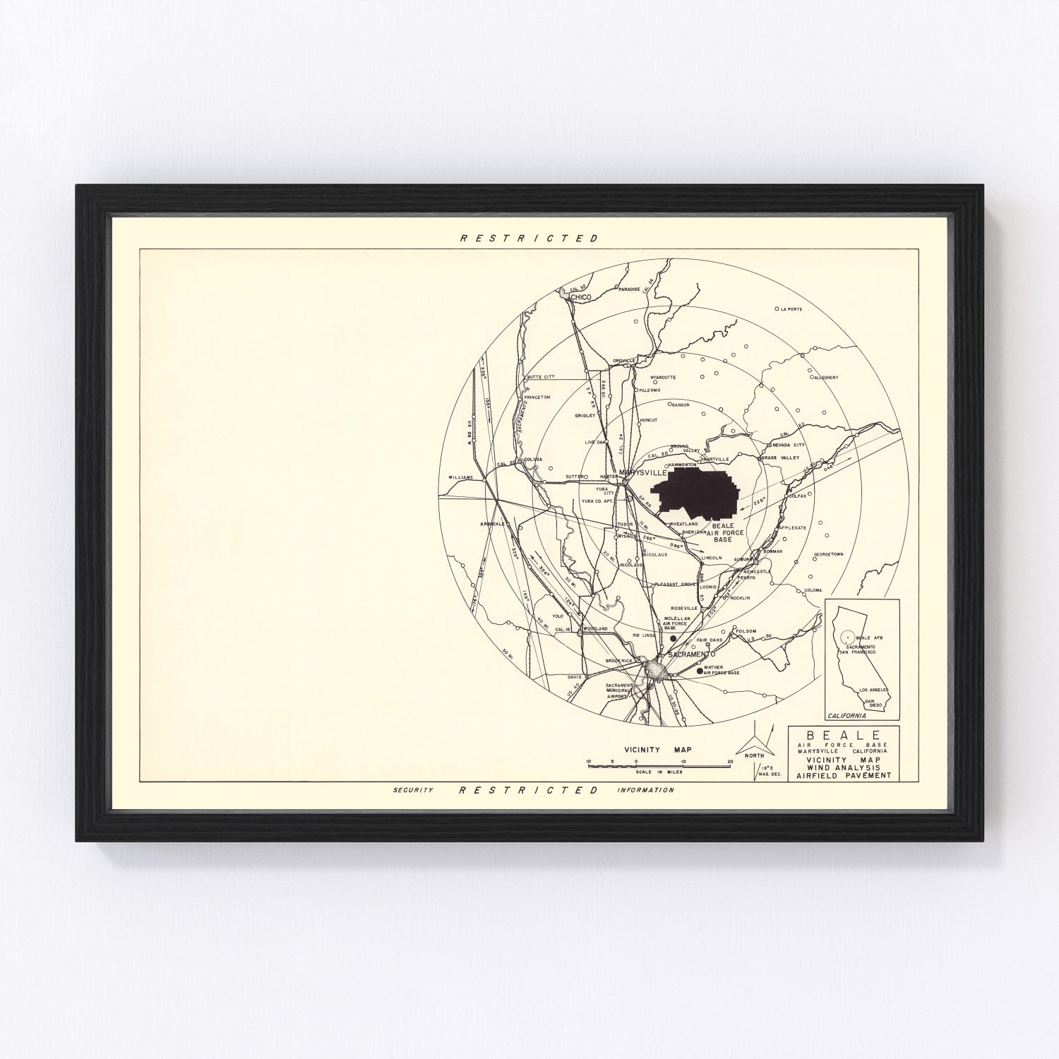 Vintage Map of the Beale Air Force Base Vicinity, 1952