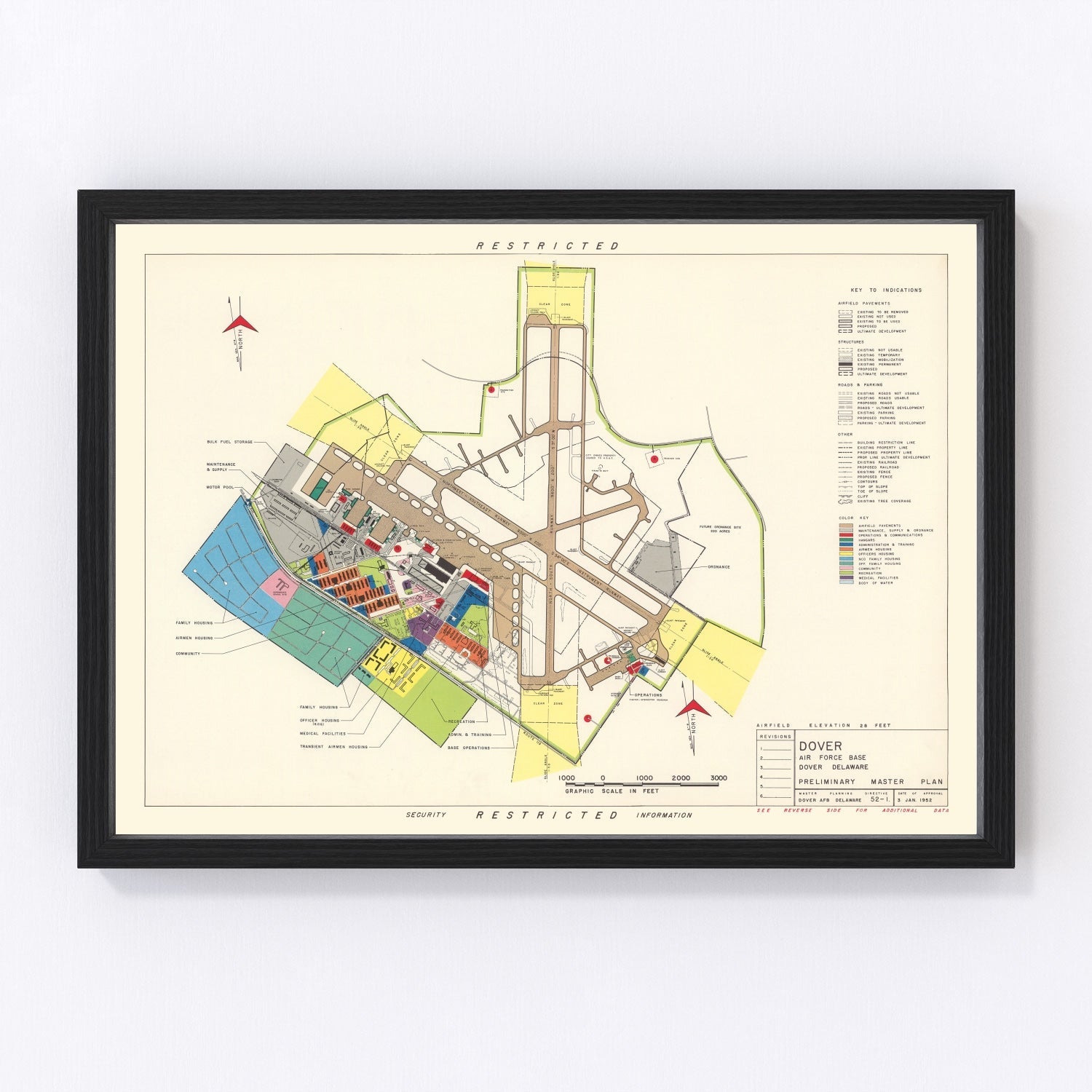 Vintage Map of Dover Air Force Base, 1952