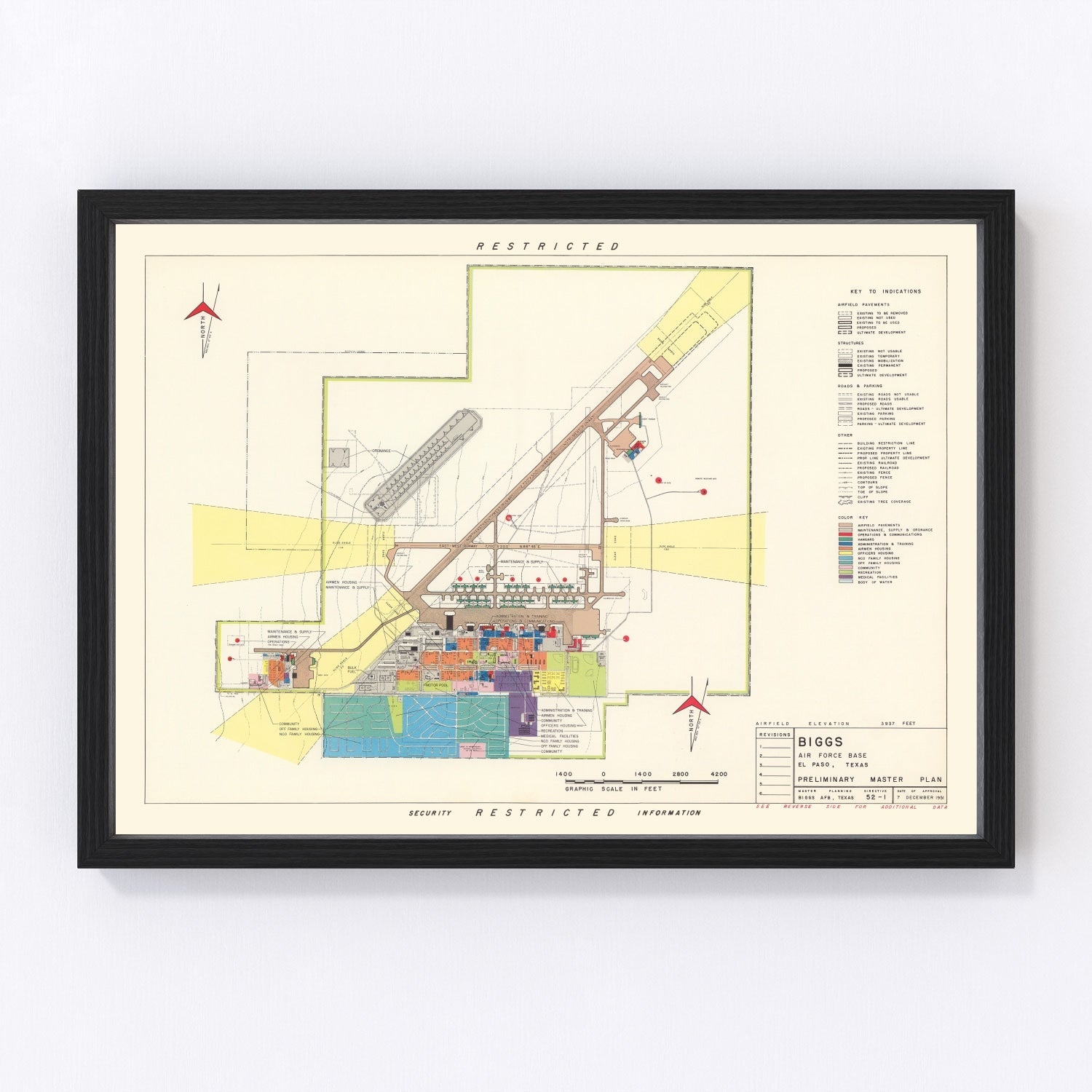 Vintage Map of Biggs Air Force Base, 1951
