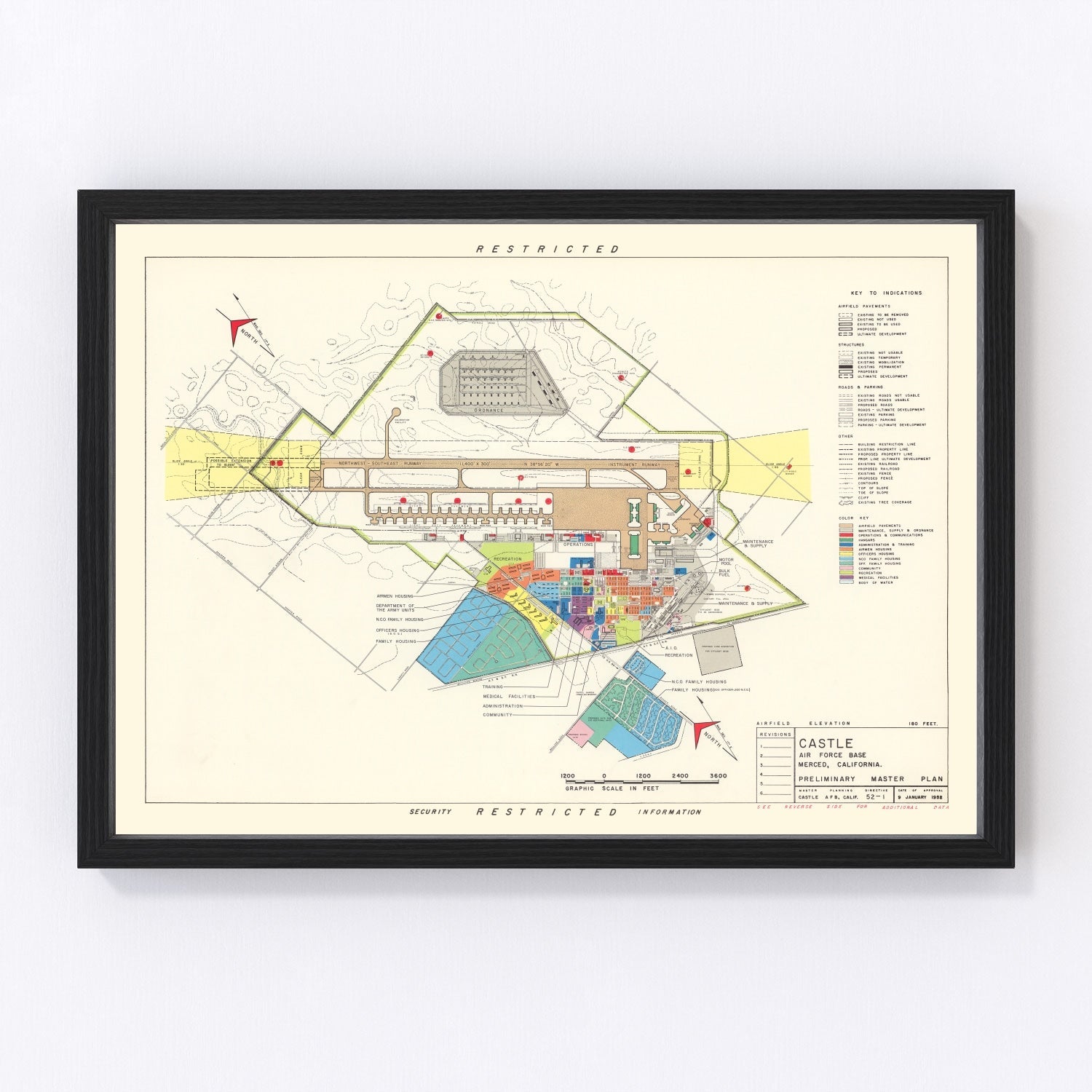 Vintage Map of Castle Air Force Base, 1952