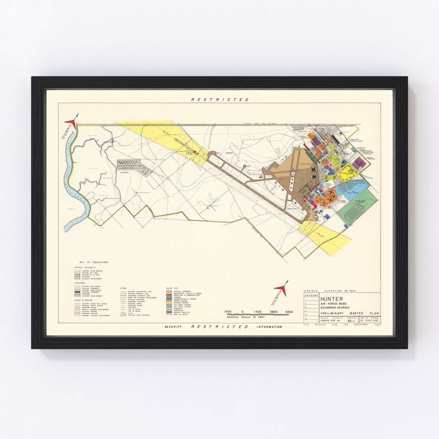 Vintage Map of Hunter Air Force Base, 1951