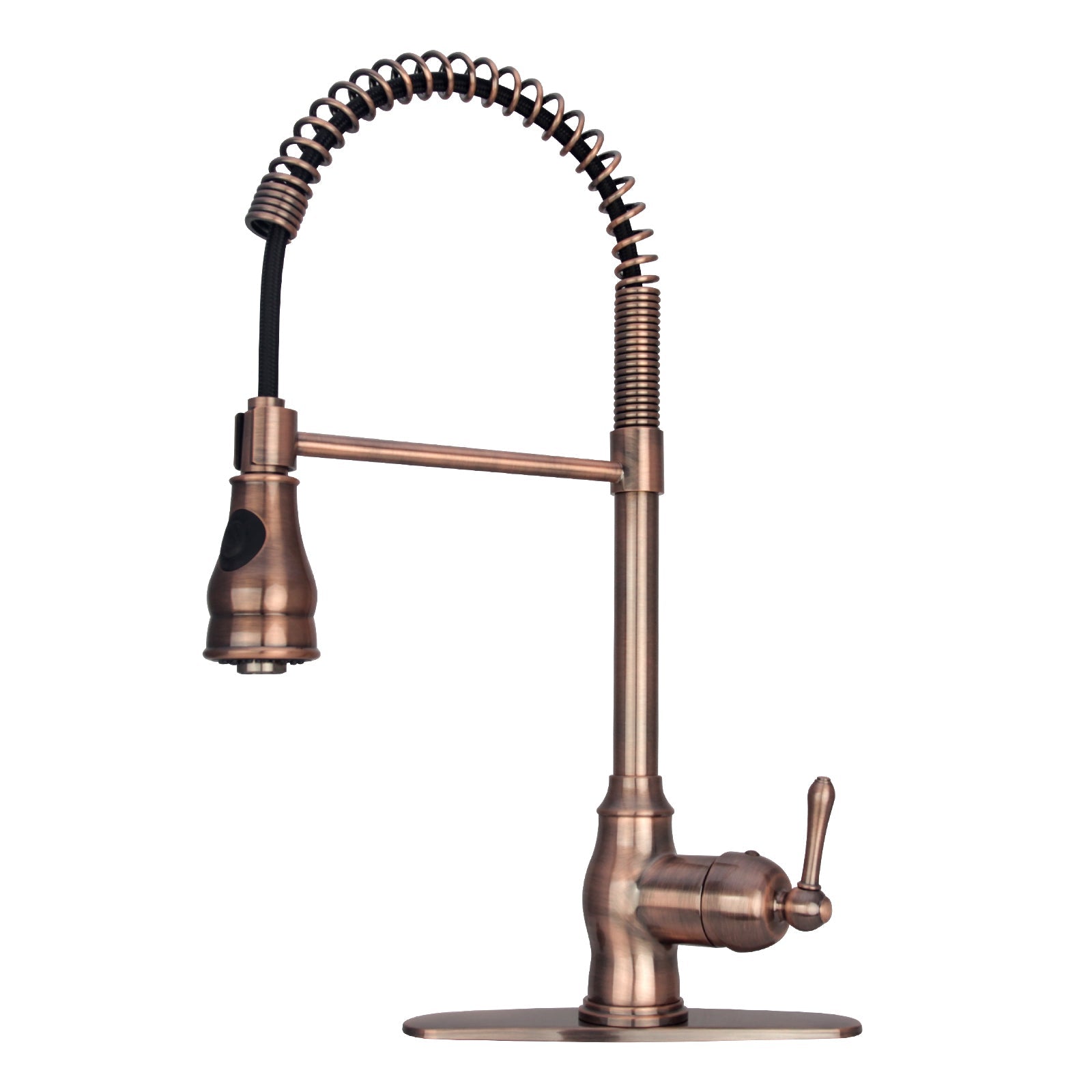 Copper Pre-Rinse Spring Kitchen Faucet, Single Level Solid Brass Kitch