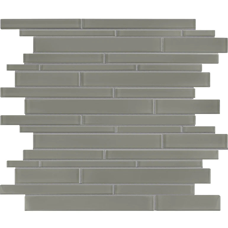 Smoke Random Linear on 11.75"x11.75" Mesh Glass Mosaic Tile Element