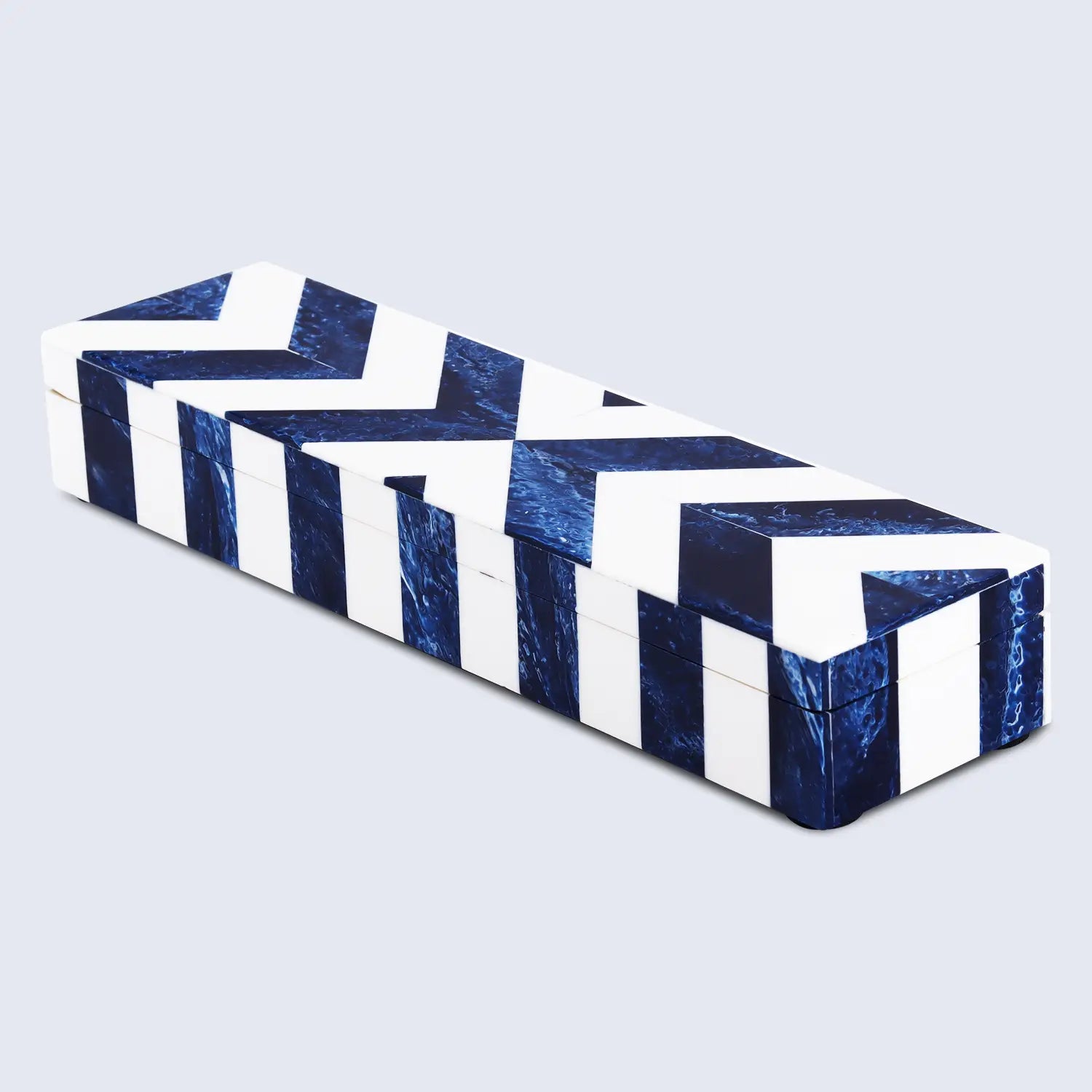 Chevron Pattern Decorative Storage Box, Bone Inlay in 6 Sizes, Blue