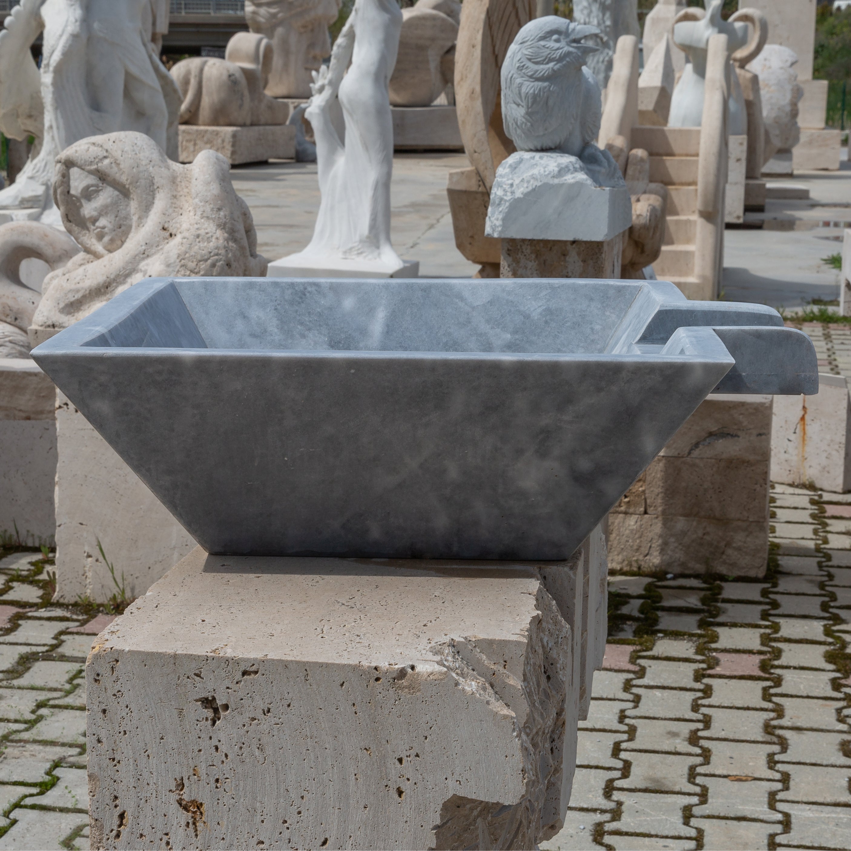 Bluestone Marble Natural Stone Pool Square Cascade Water Bowl