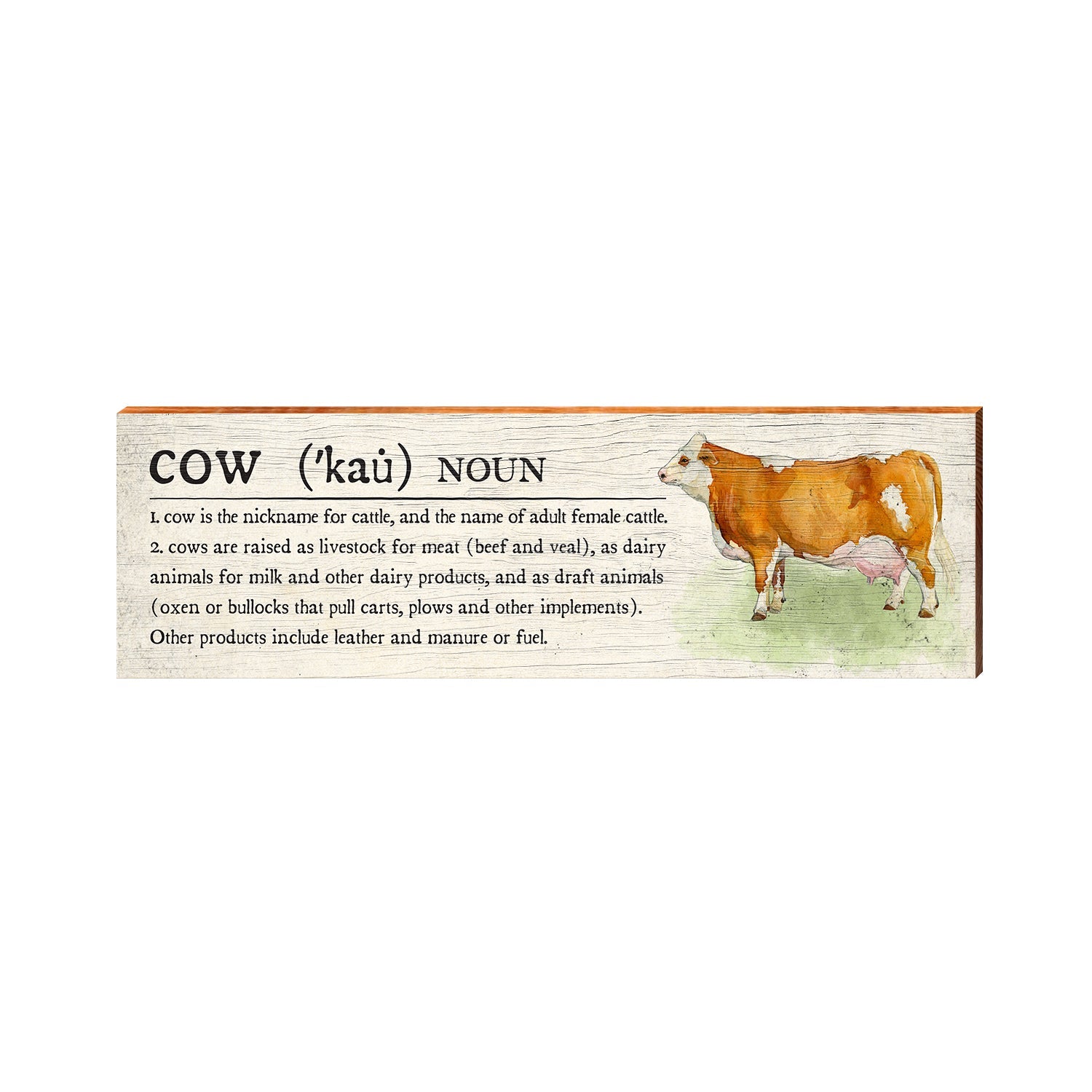 Cow Definition Wooden Sign | Wall Art Print on Real Wood | Farmhouse C