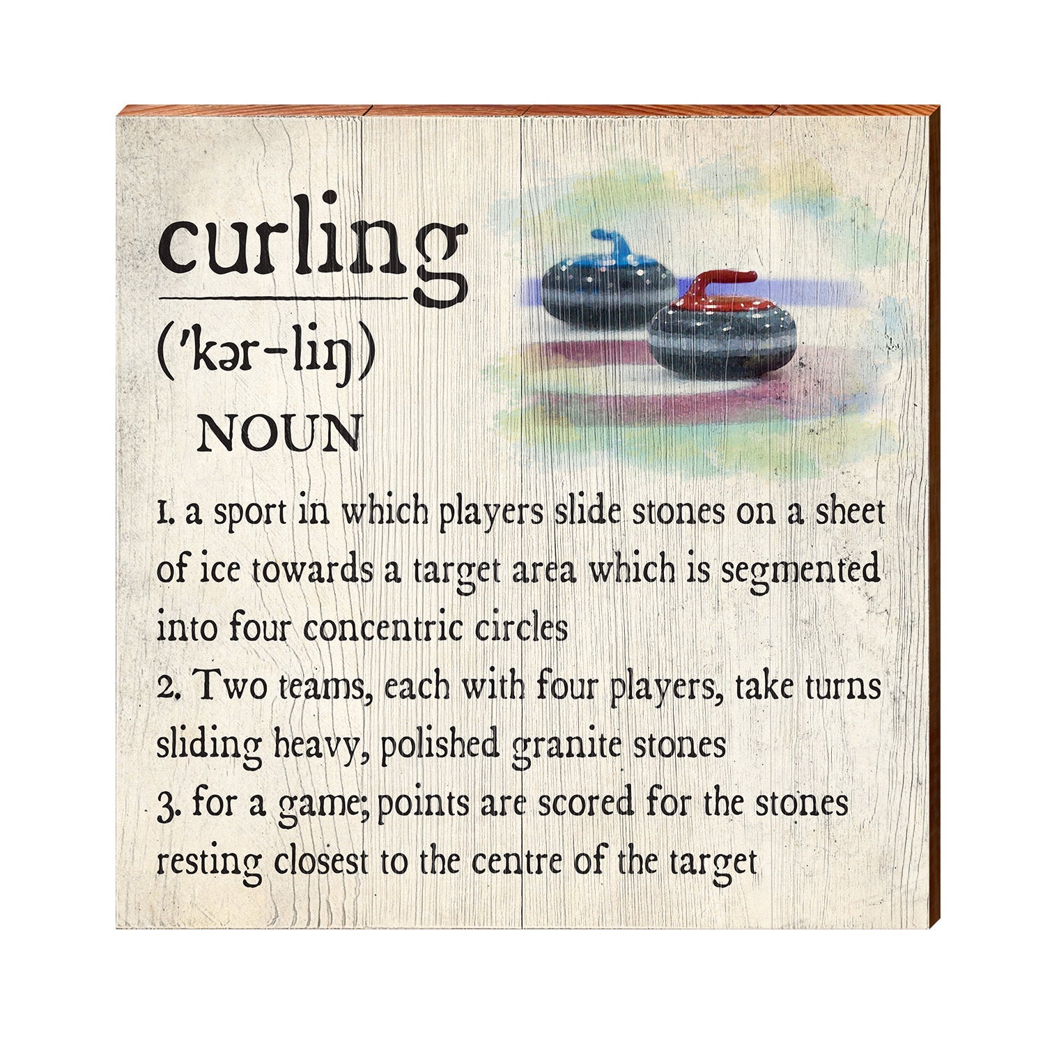 Curling Definition Wooden Sign | Wall Art Print on Real Wood