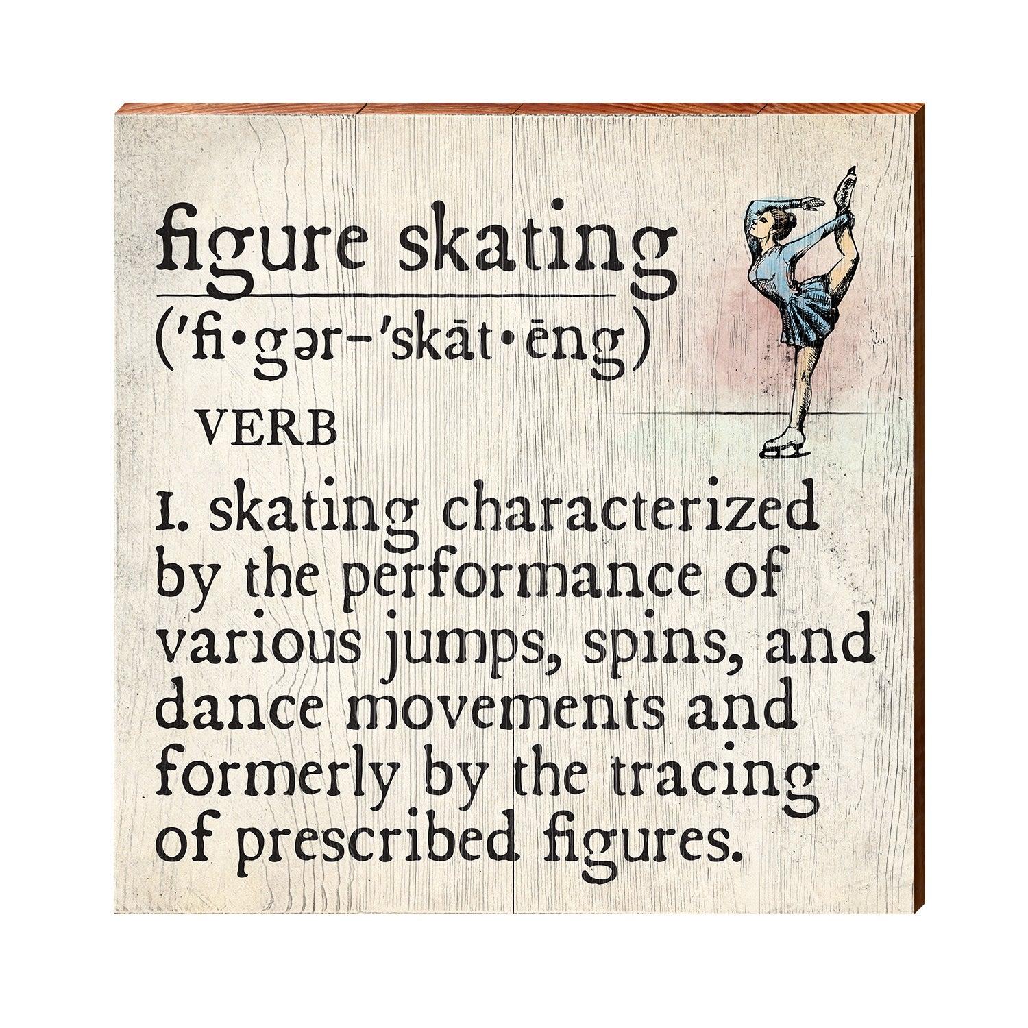 Figure Skating Definition Wooden Sign | Wall Art Print on Real Wood