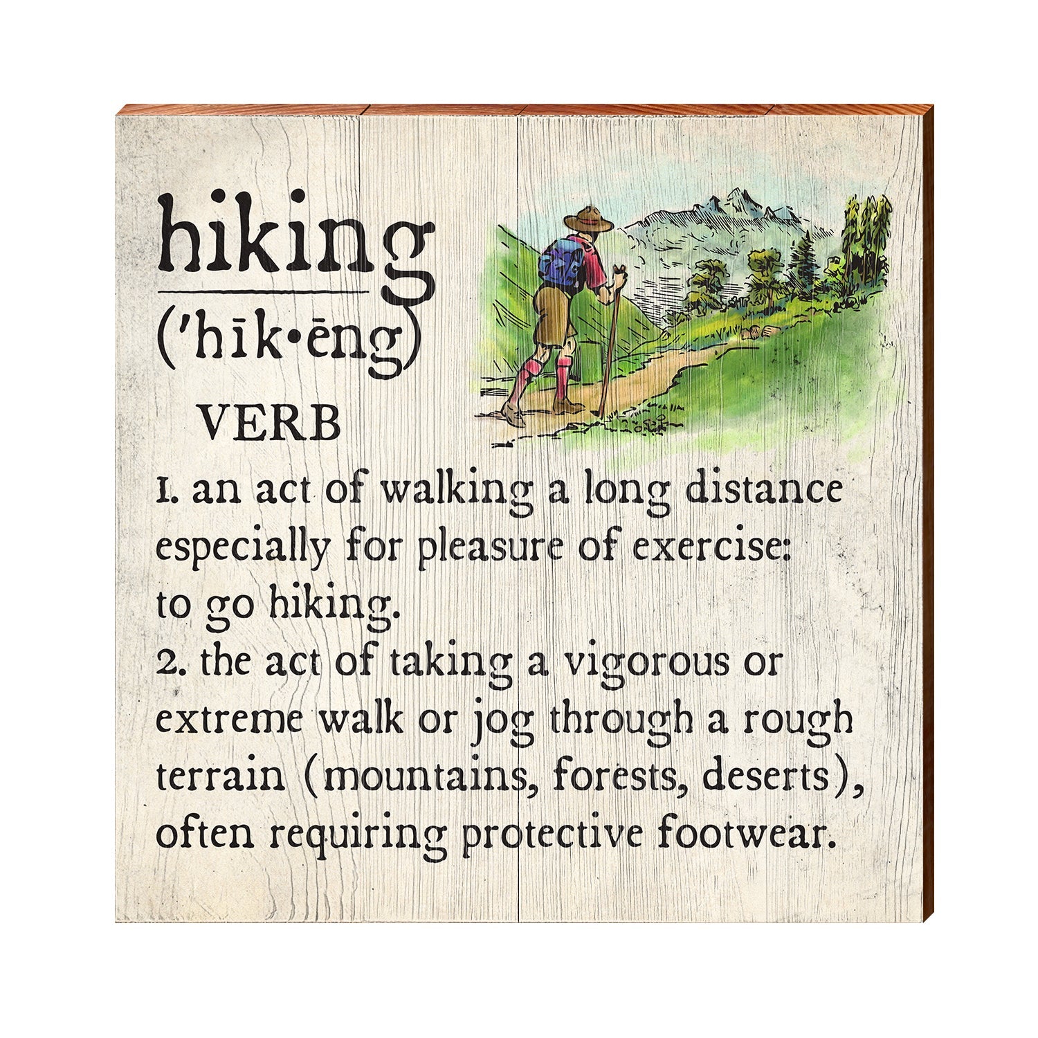 Hiking Definition Wooden Sign | Wall Art Print on Real Wood | Lodge Ca