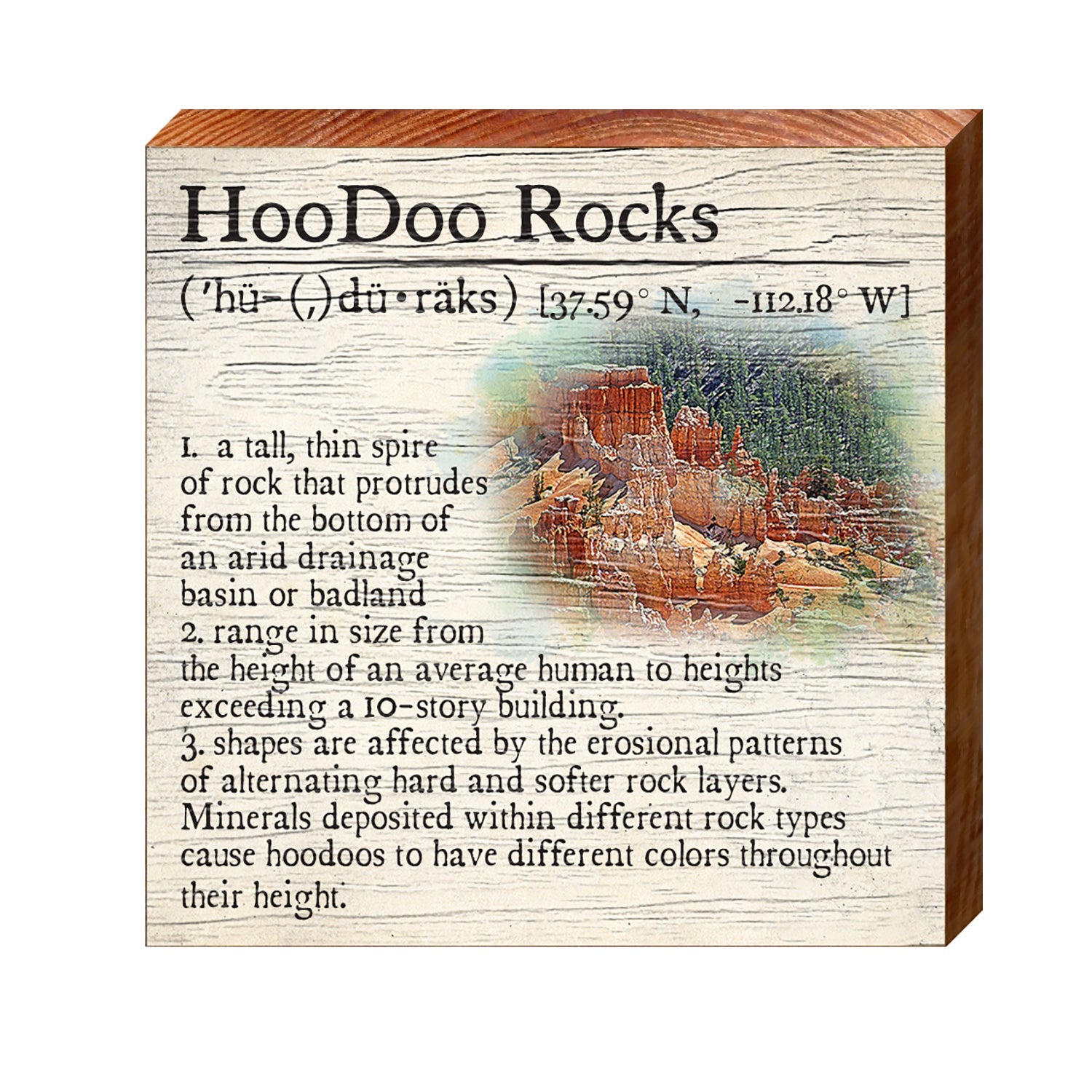 HooDoo Rocks Definition Wooden Sign | Wall Art Print on Real Wood | Lo
