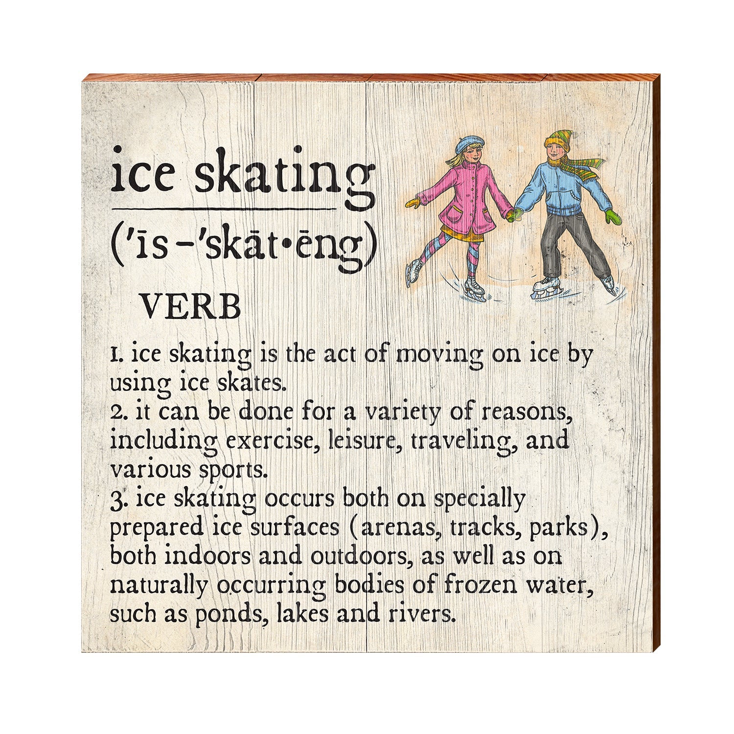 Ice Skating Definition Wooden Sign | Wall Art Print on Real Wood
