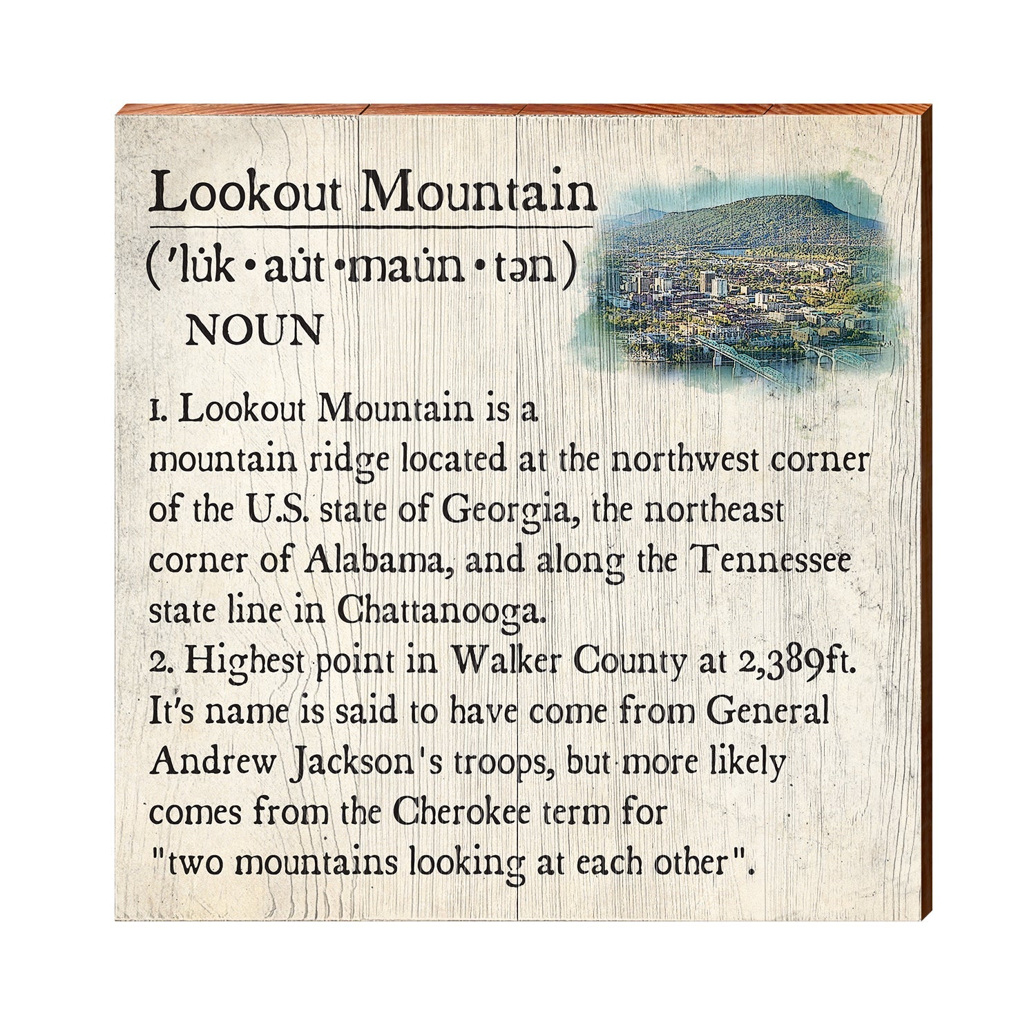 Lookout Mountain, Georgia Definition Wooden Sign | Wall Art Print on R