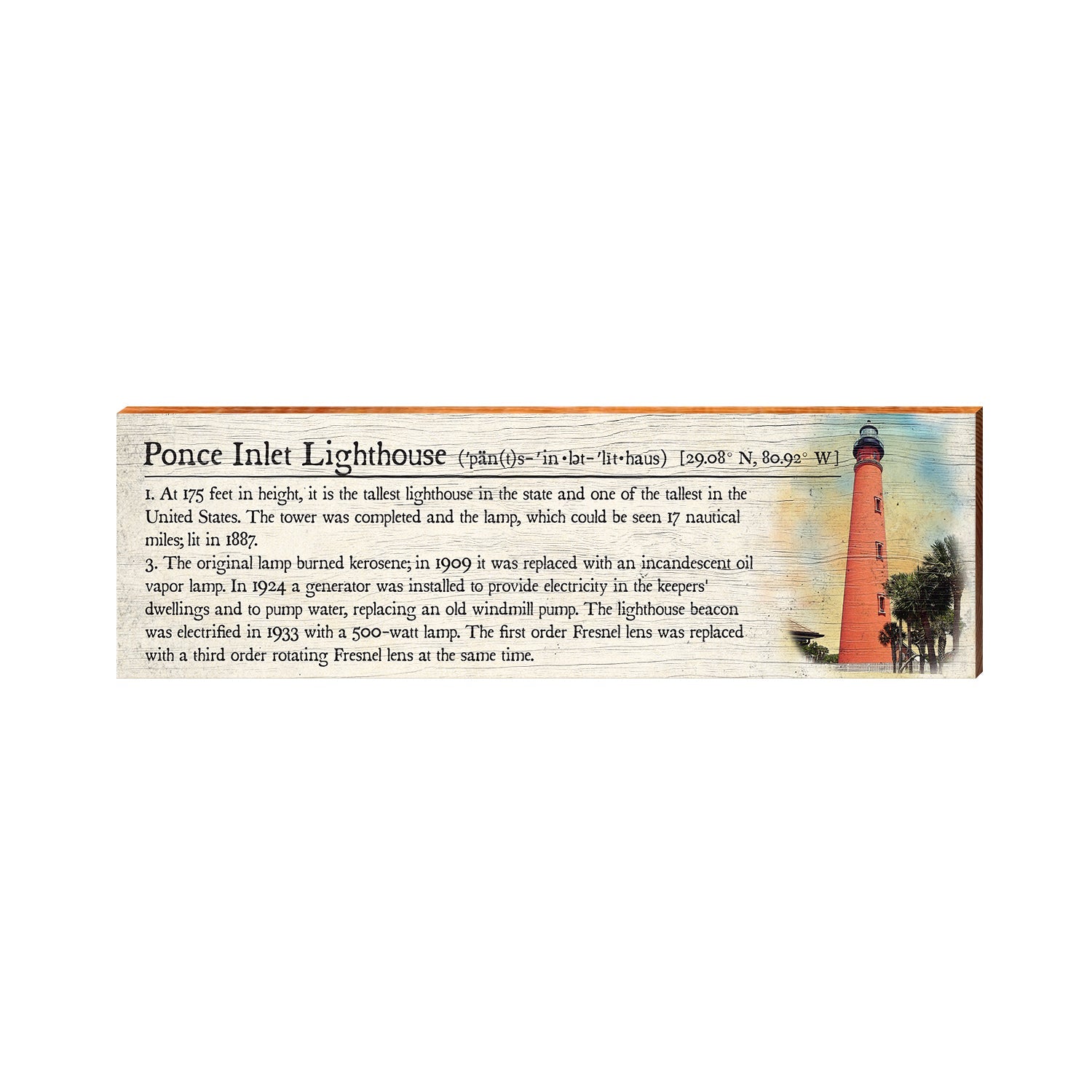 Ponce Inlet Lighthouse, Florida Definition Wooden Sign | Wall Art Prin