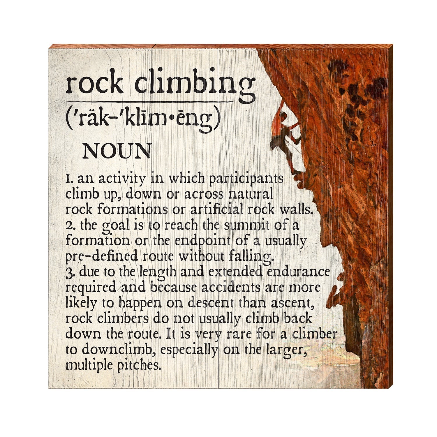 Rock Climbing Definition Wooden Sign | Wall Art Print on Real Wood | L