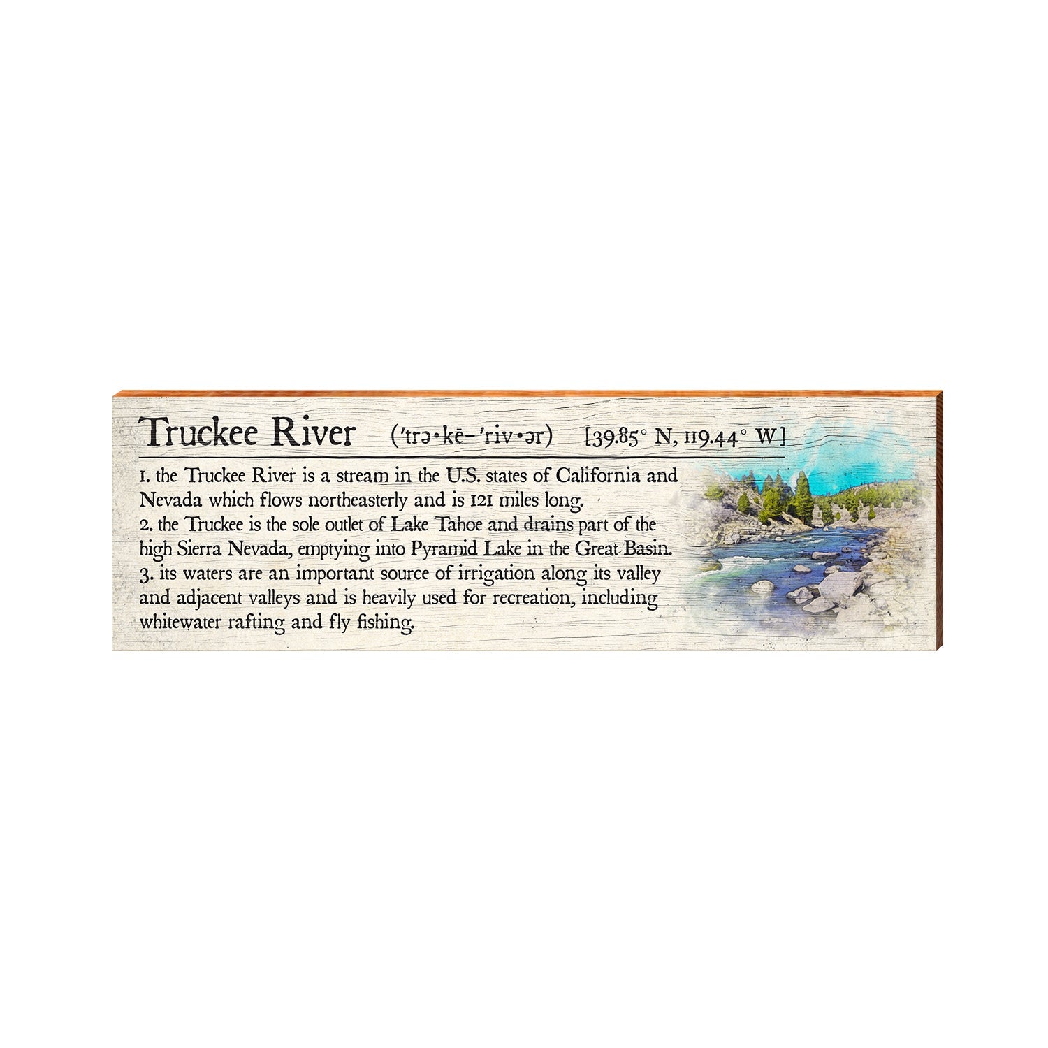 Truckee River, California Definition Wooden Sign | Wall Art Print on R