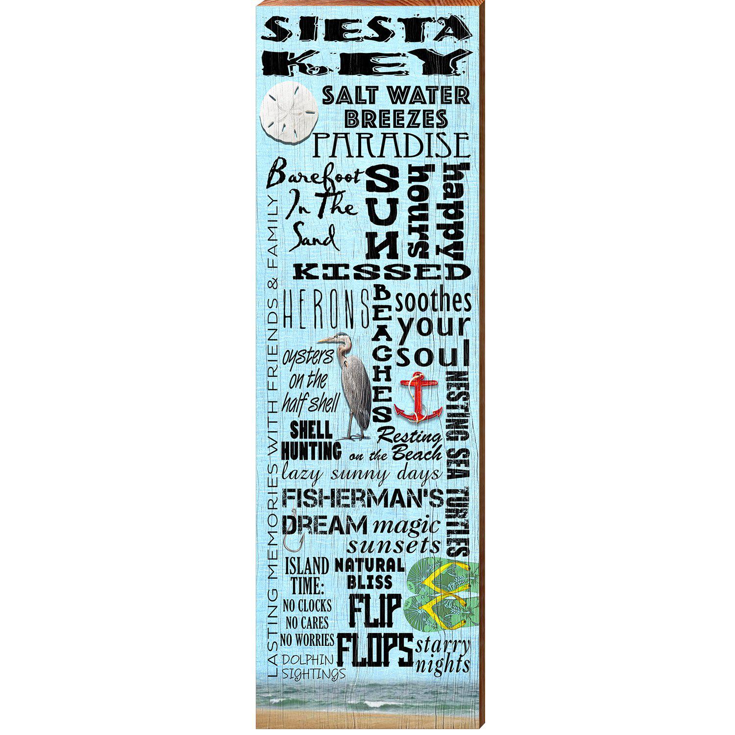 Siesta Key Blue Word Collage | Wall Art Print on Real Wood