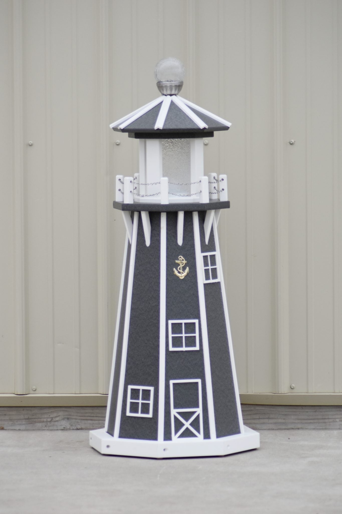39" Octagon, Solar and Electric Powered Poly Lawn Lighthouse, Gray/whi