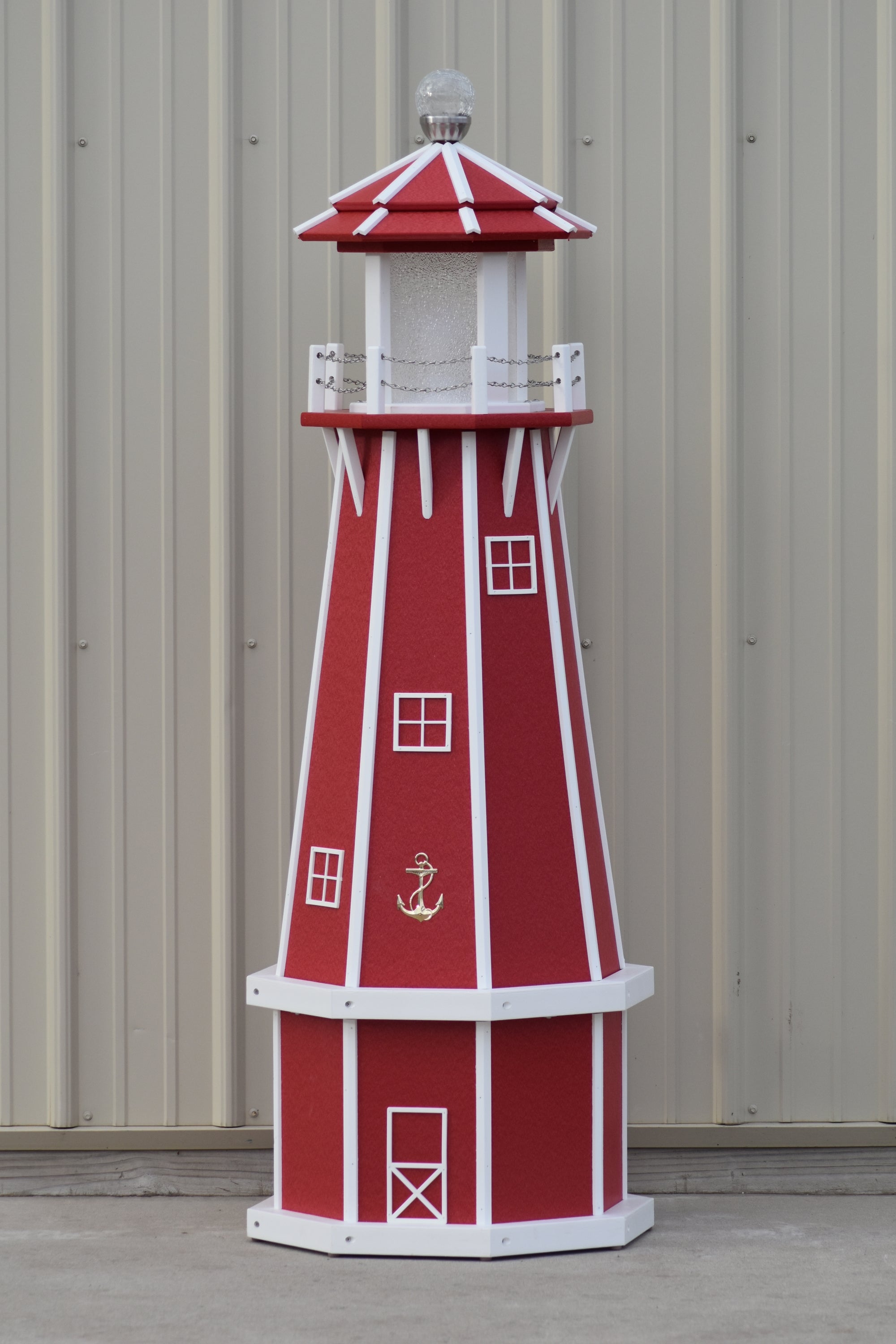 5 ft. Octagon Solar and Electric Powered Poly Lighthouse Red with Whit