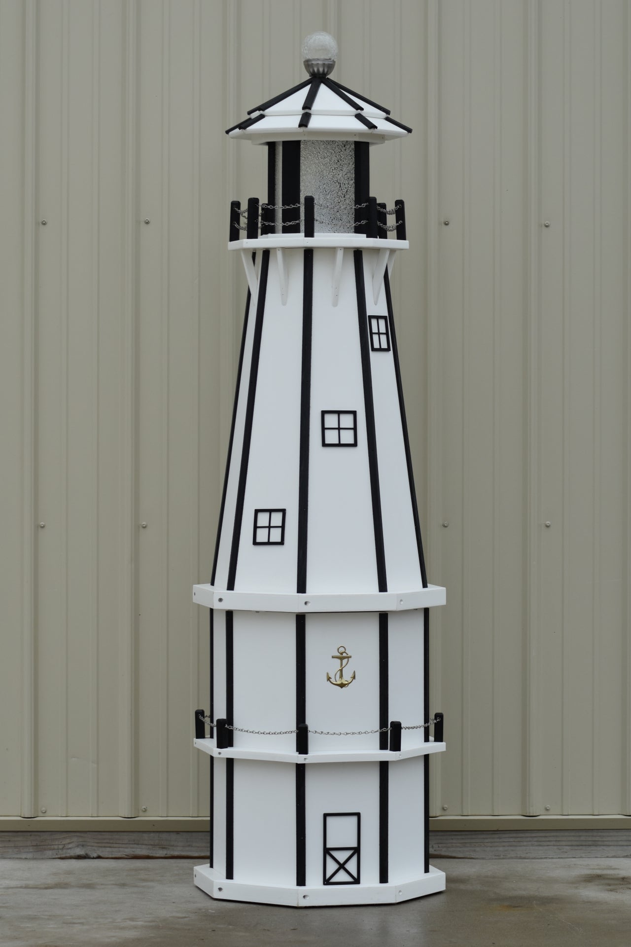 6 ft. Octagon Solar and Electric Powered Poly Lighthouse White and Bla