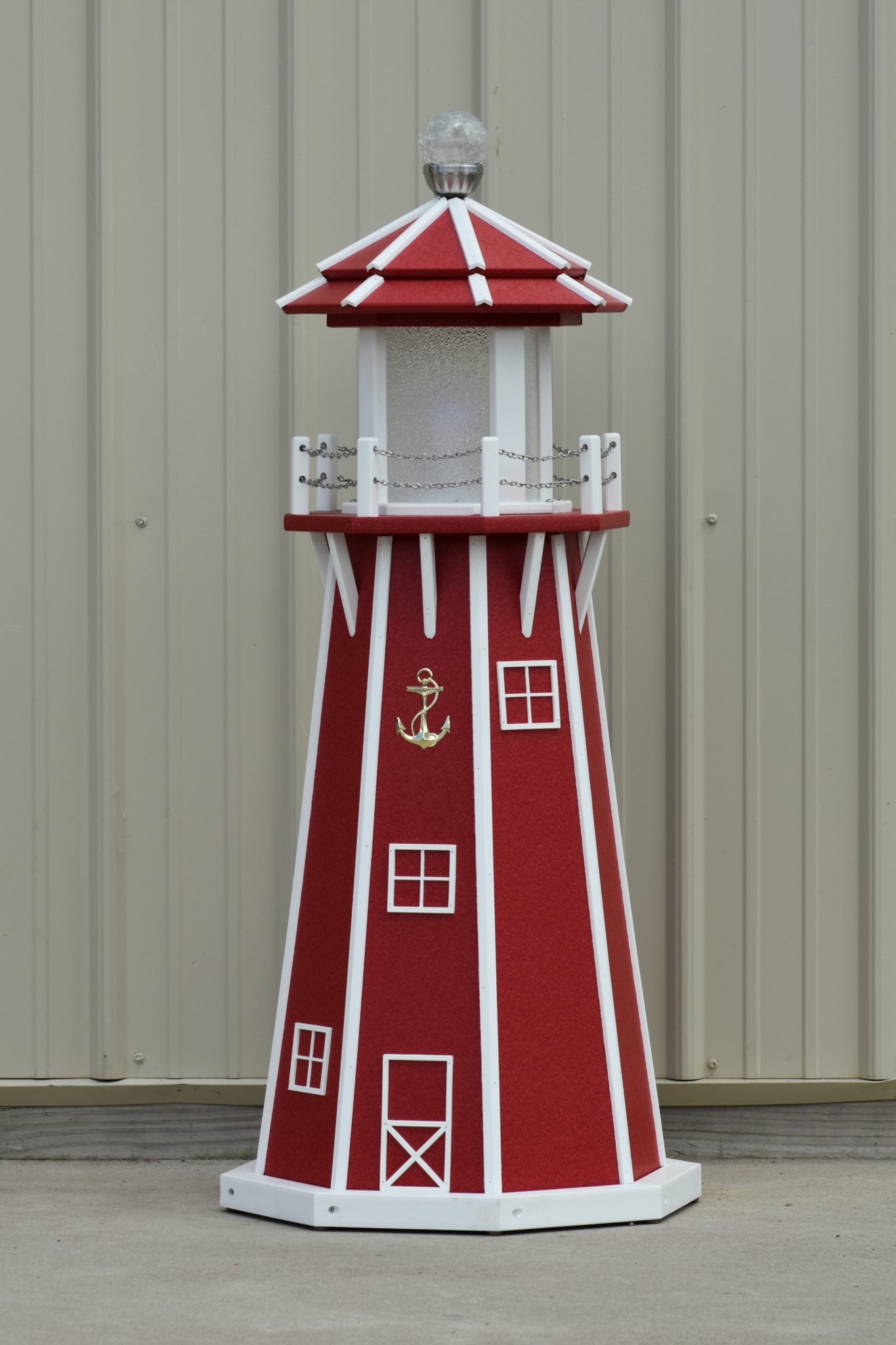 4 ft. Octagon Solar and Electric Powered Poly Yard Lighthouse, Red/whi