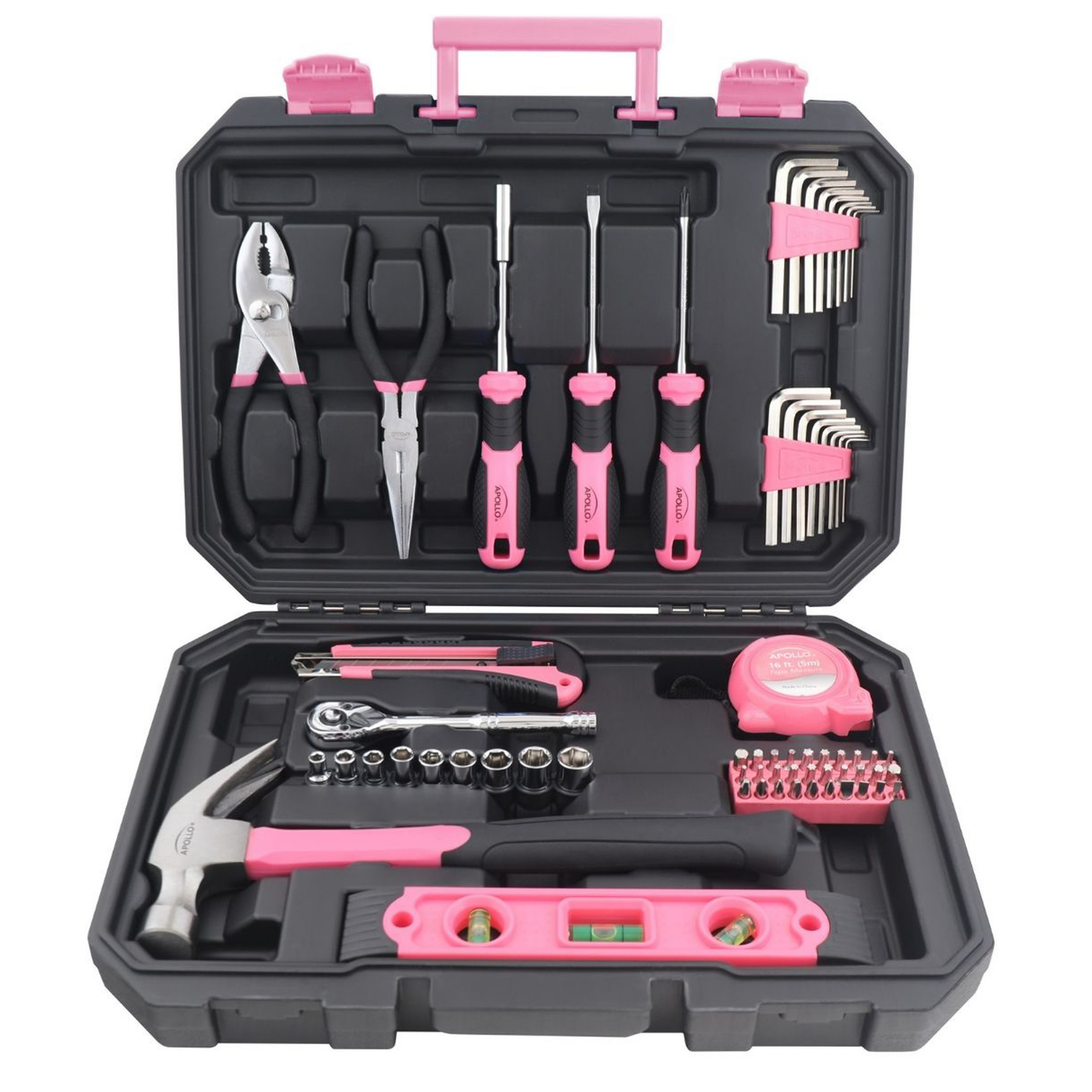 Essential 65-Piece Pink Tool Set with Socket Set and Most-Used Tools f