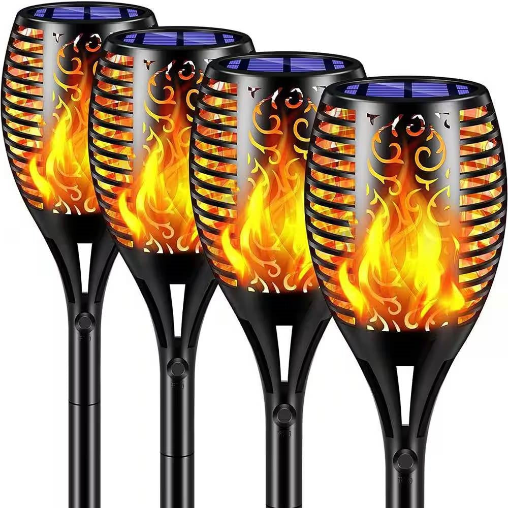 Set of 4 - Outdoor Solar Lights LED Tiki Torch Polynesian Style Path L