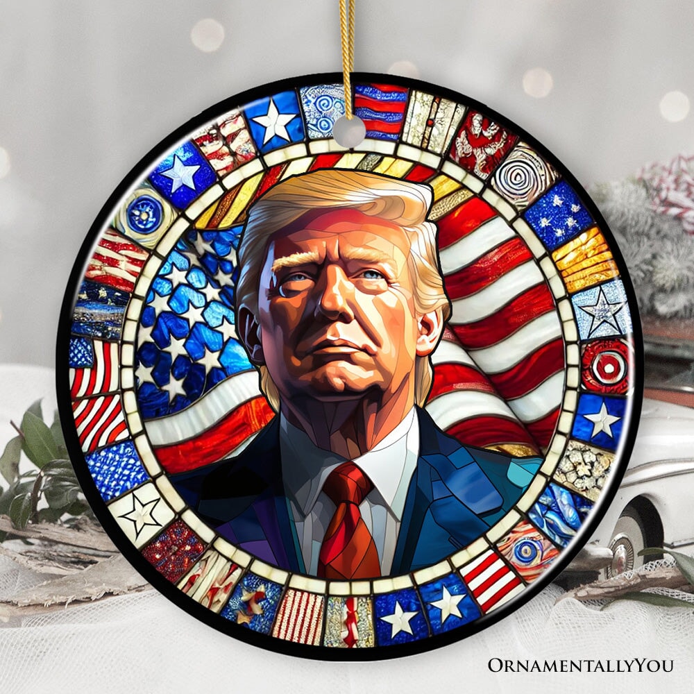 Donald Trump in Stained Glass Style Ornament, 2024 Election Support Ch