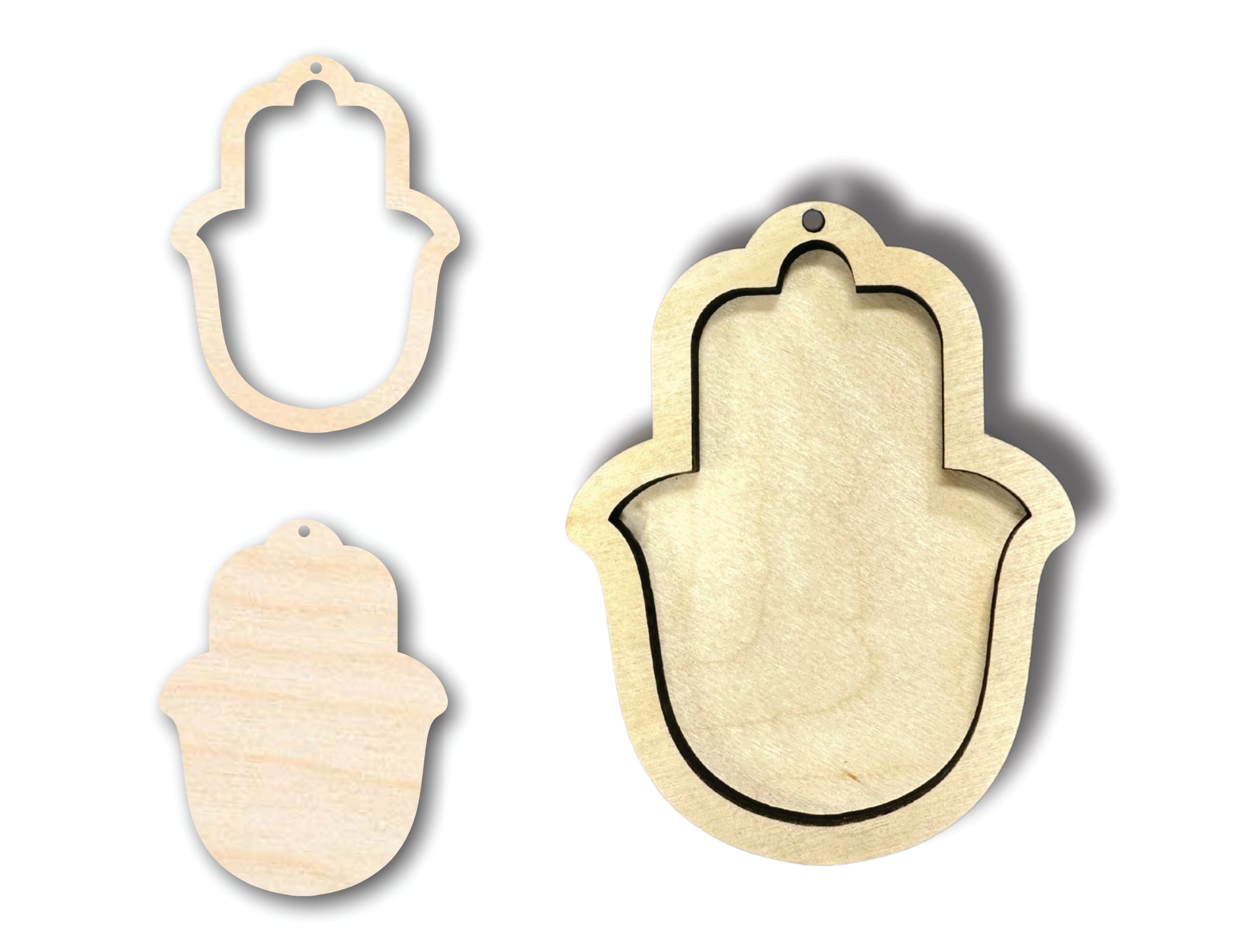 Unfinished Wood 2 Layer Hamsa Shadowbox Shape | DIY Craft Cutout | up