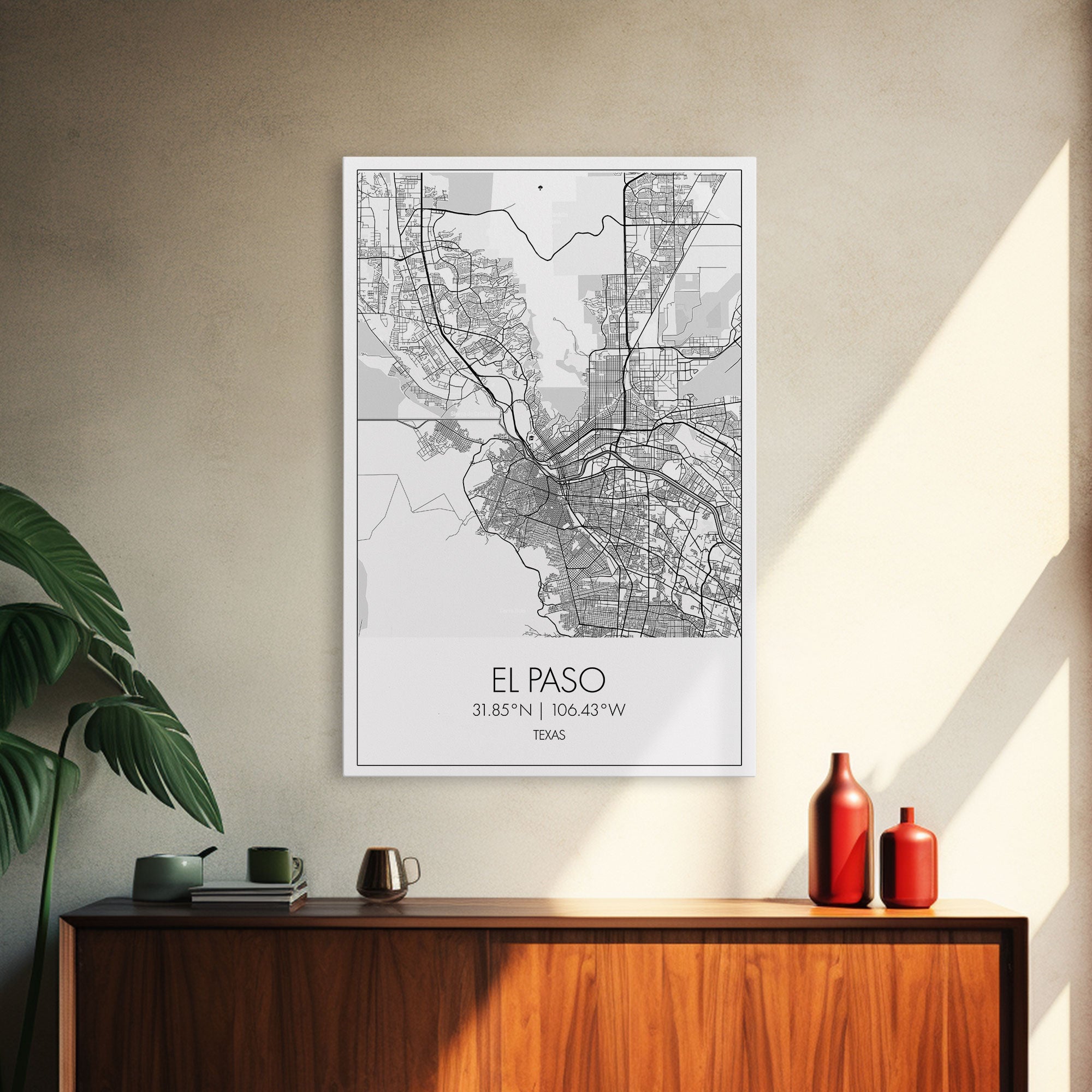 El Paso Street Map, Texas Map, City Map Art, Minimalist Art, Wall Art,