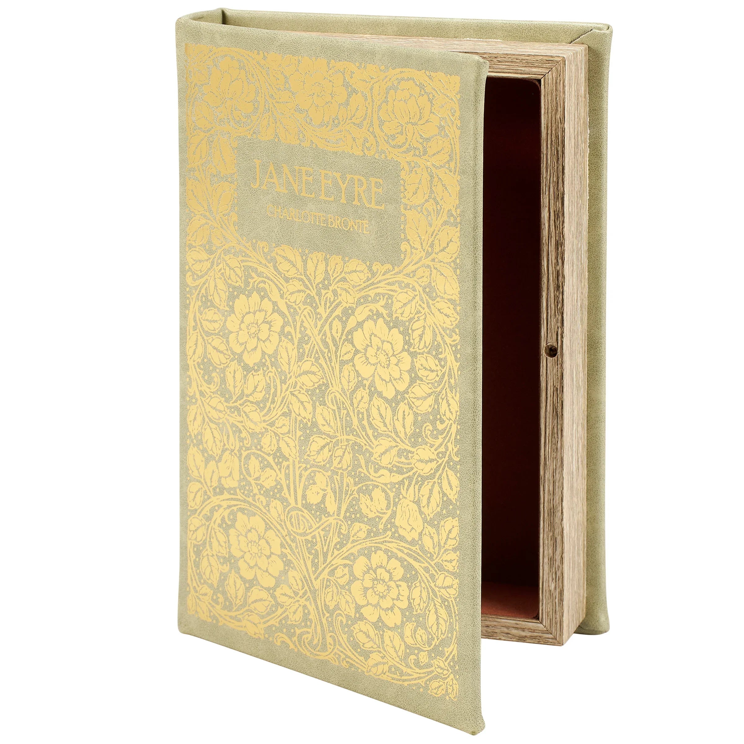 Jane Eyre Gold Floral Book Box | Faux Leather Wrap Book Shaped Storage