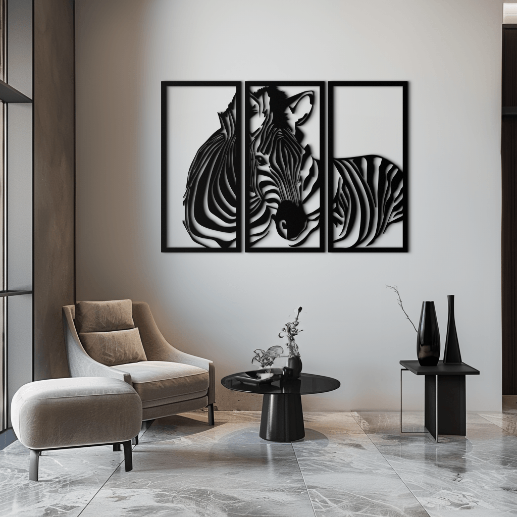 Zebra Panel Metal Wall Art - Steel Wall Decor for Home and Office - KA