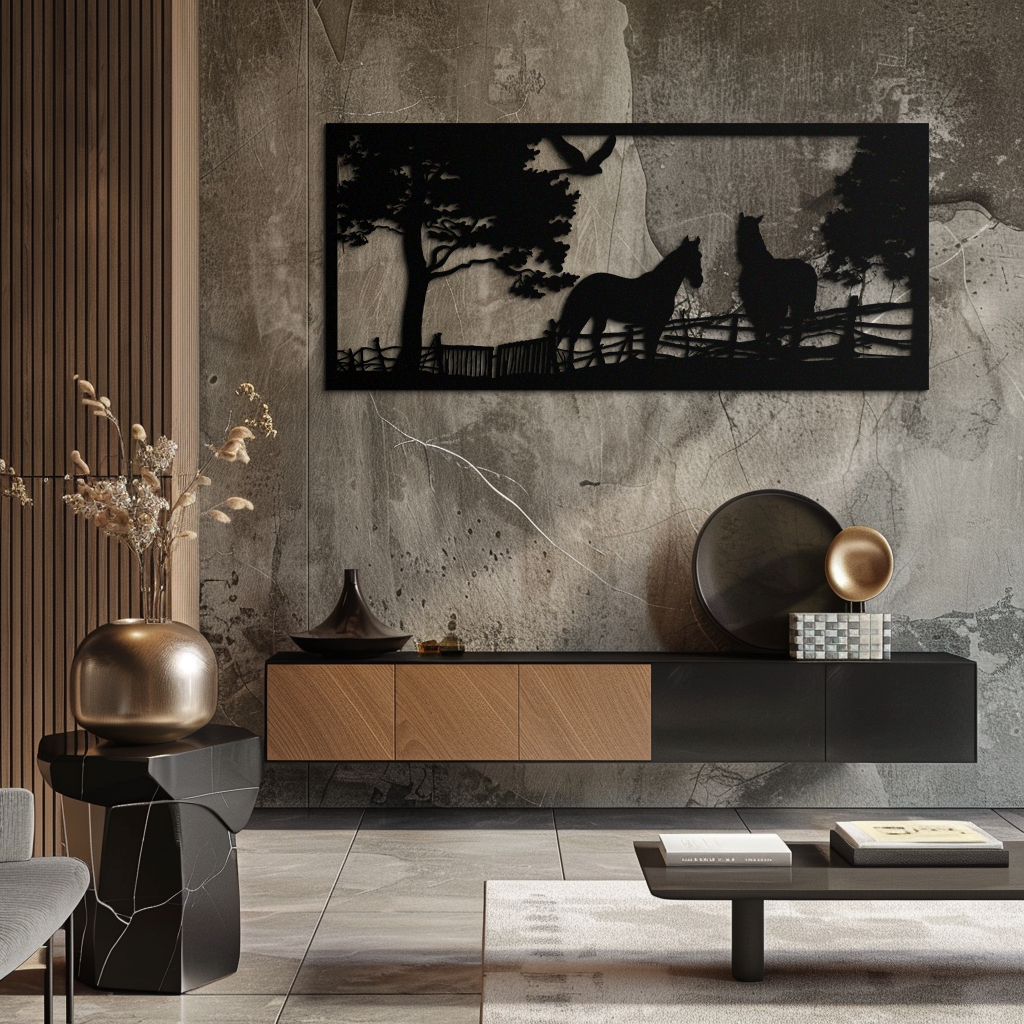 Rustic Horse Farm Metal Wall Art - Steel Wall Decor for Home and Barn