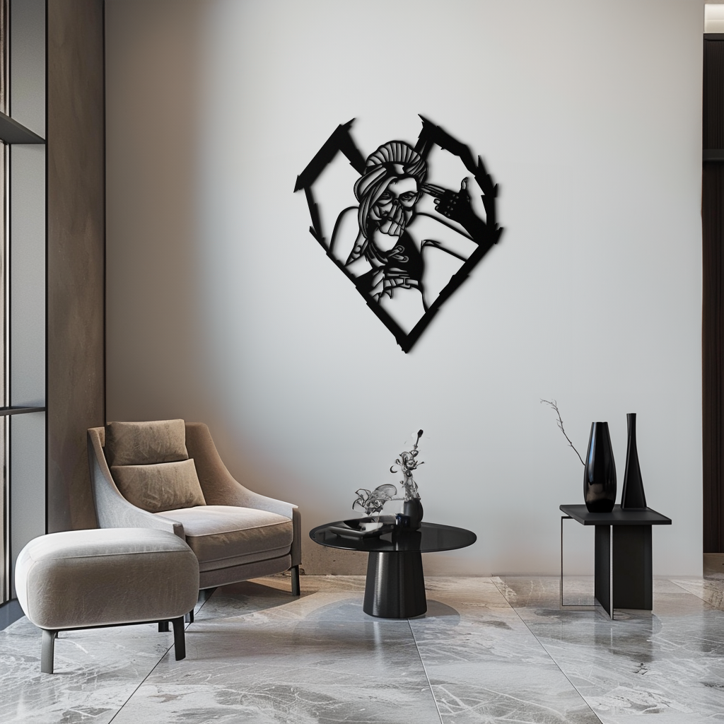 League of Legends Jinx Metal Wall Art – LOL Character Black Metal Deco