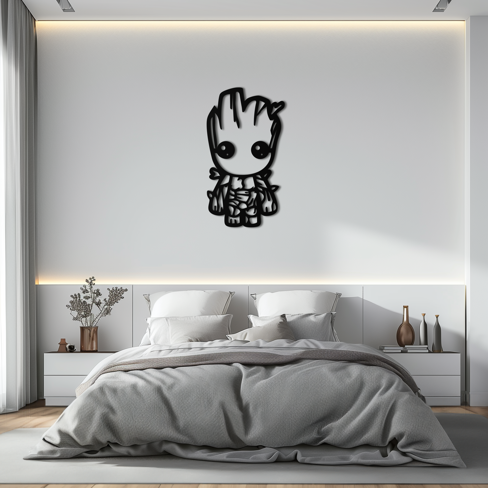 Baby Groot Silhouette Metal Wall Art – Cute Comic Character Metal Deco