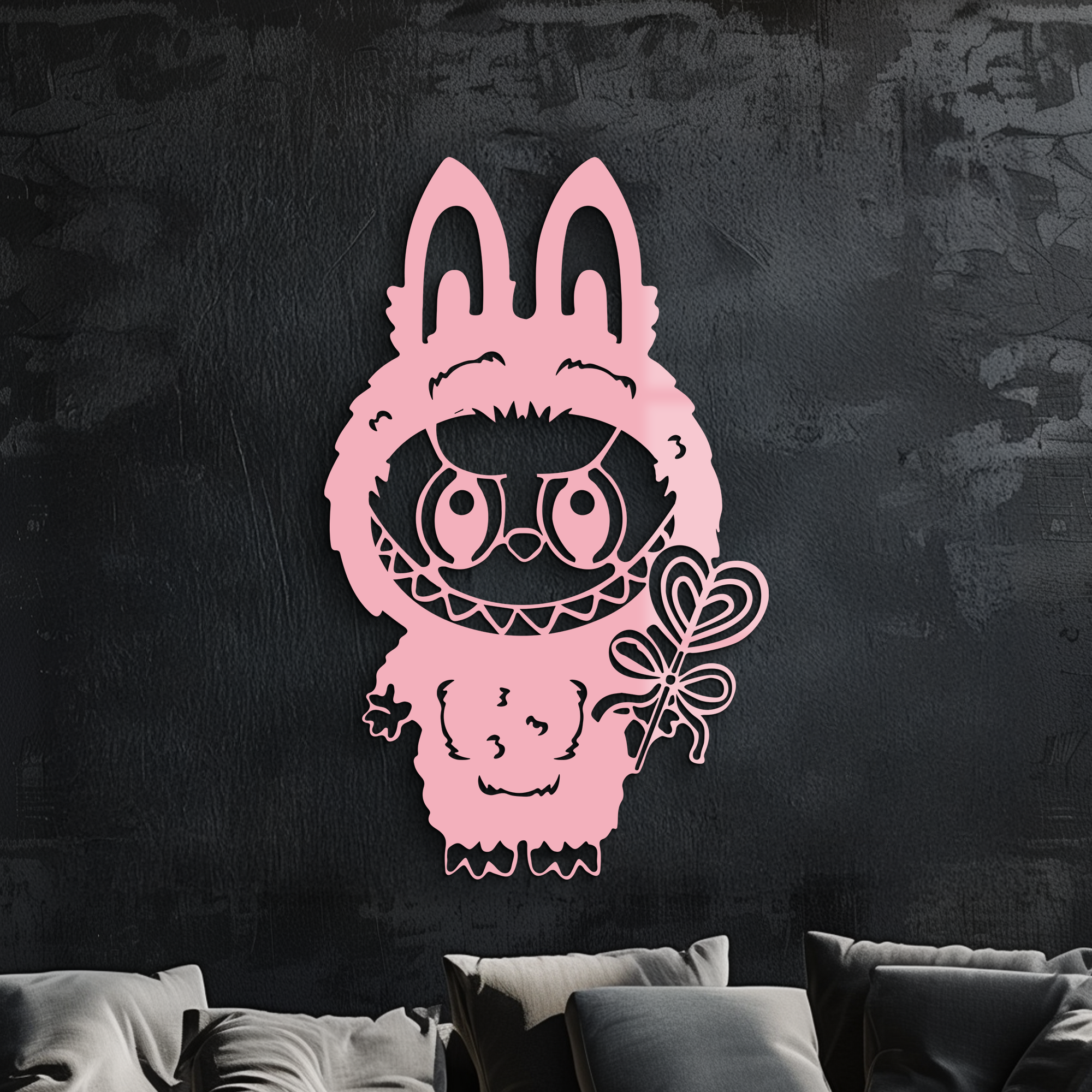 Pink Labubu Metal Wall Art – Playful Character Silhouette Decor - KAFG