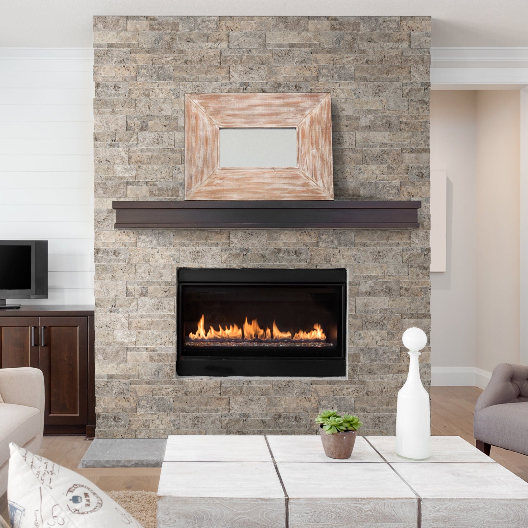 MSI XL ROCKMOUNT Silver 9"x24" Splitface Ledger Panel Travertine