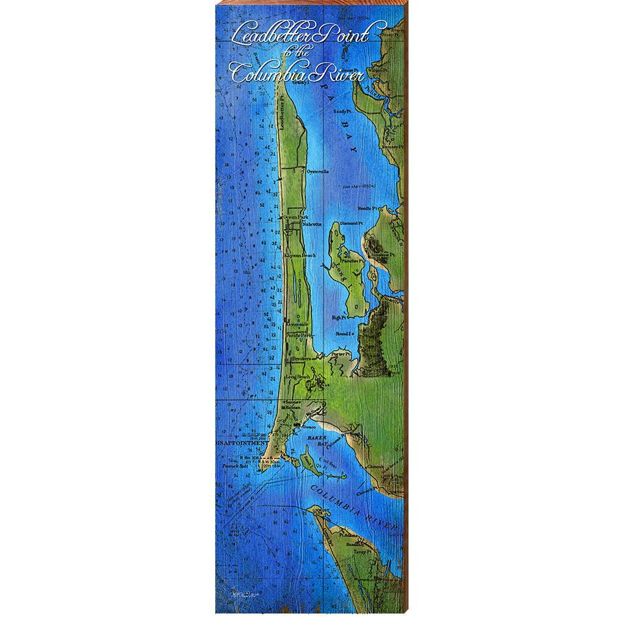 Leadbetter Point, Columbia River Map Home Decor Art Print on Real Wood
