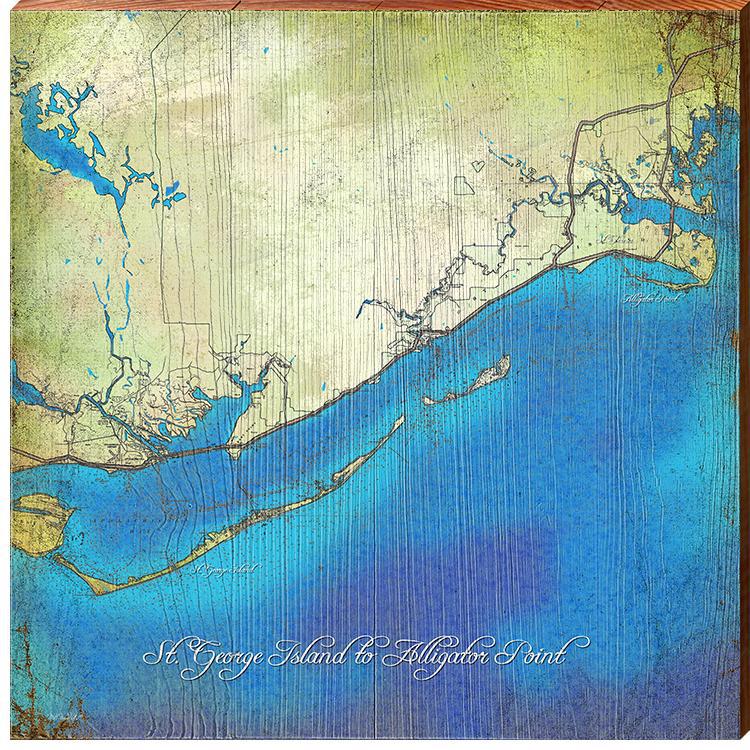 St. George Island to Alligator Point, Florida Map Wooden Sign | Wall A