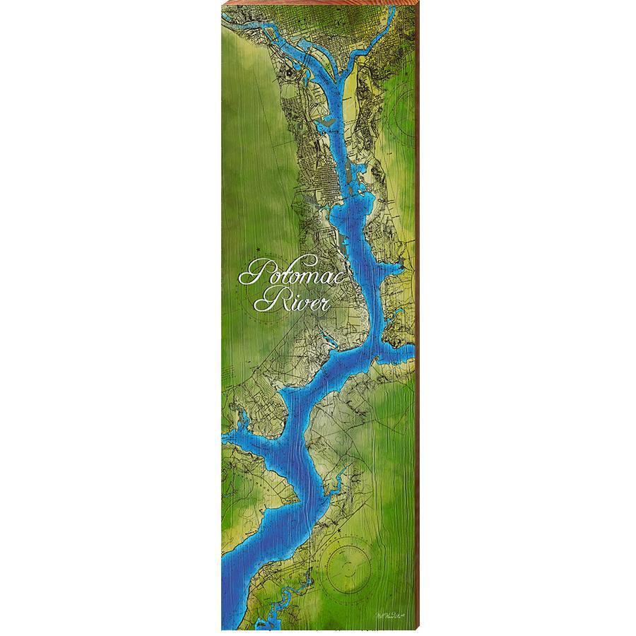 Potomac River Map Home Decor Art Print on Real Wood