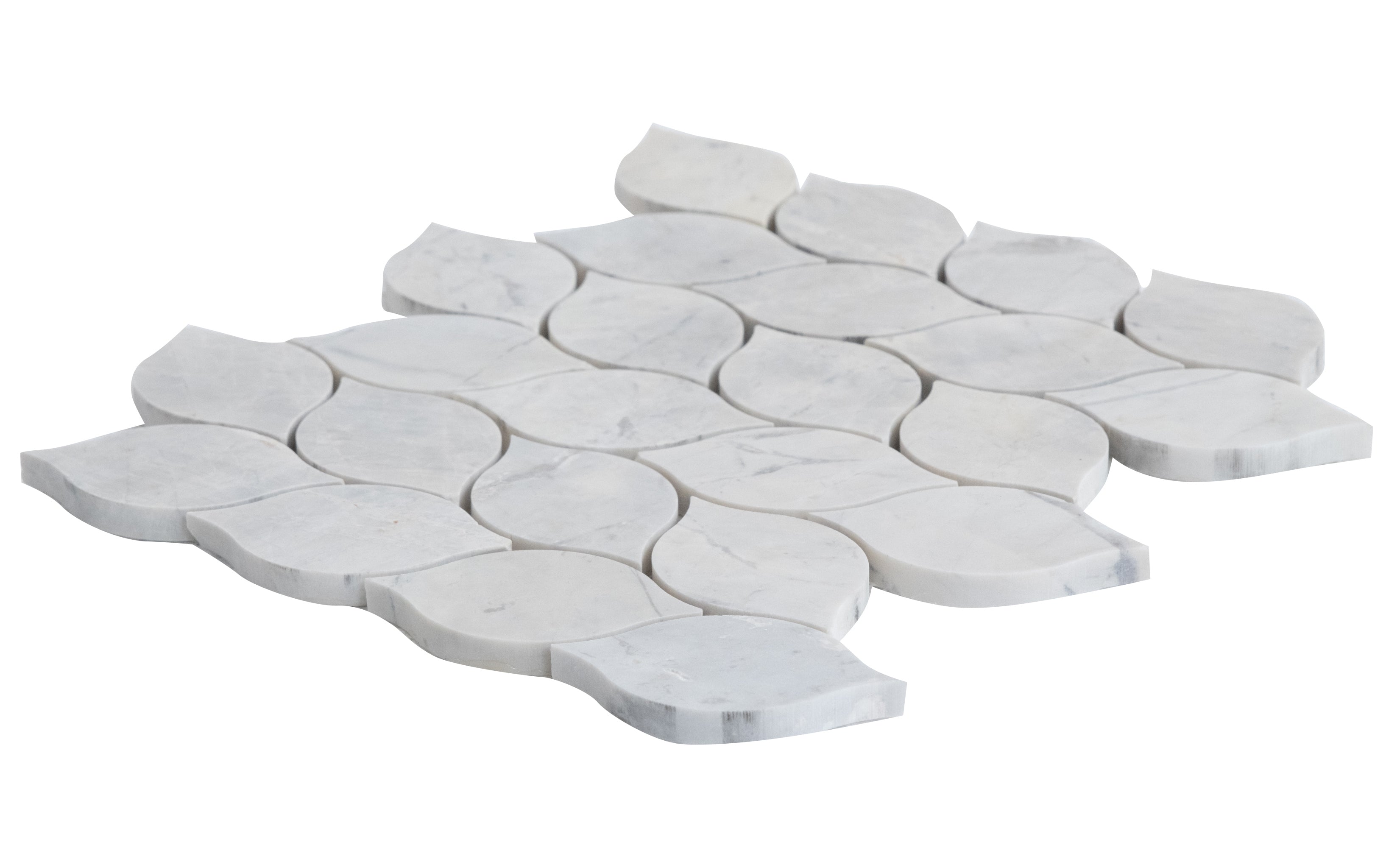 Palia Dolomite White Leaf Design on 12" x 12" Mesh Mosaic Tile