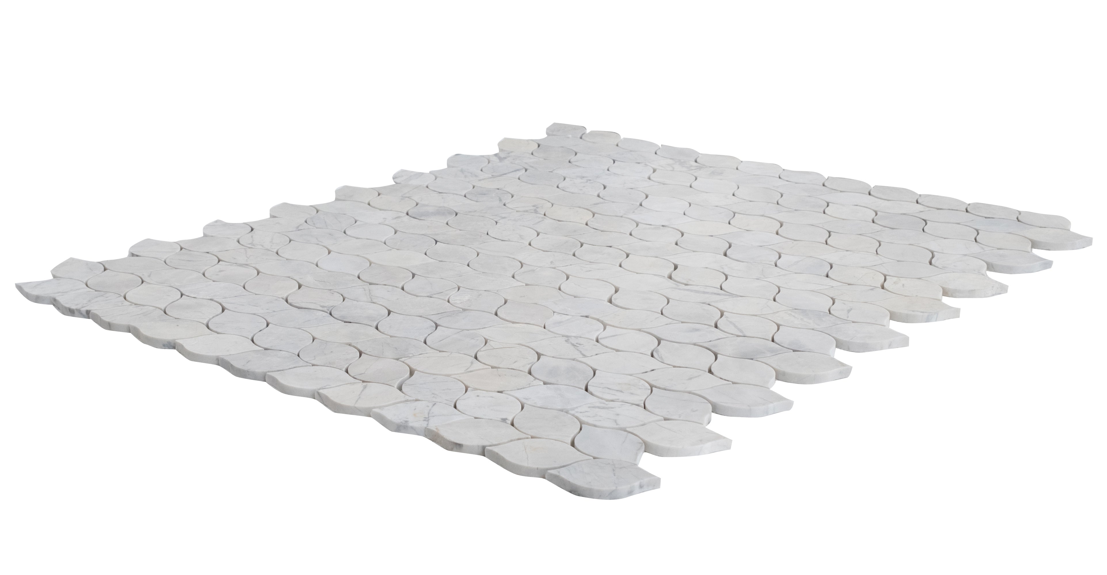 Palia Dolomite White Leaf Design on 12" x 12" Mesh Mosaic Tile