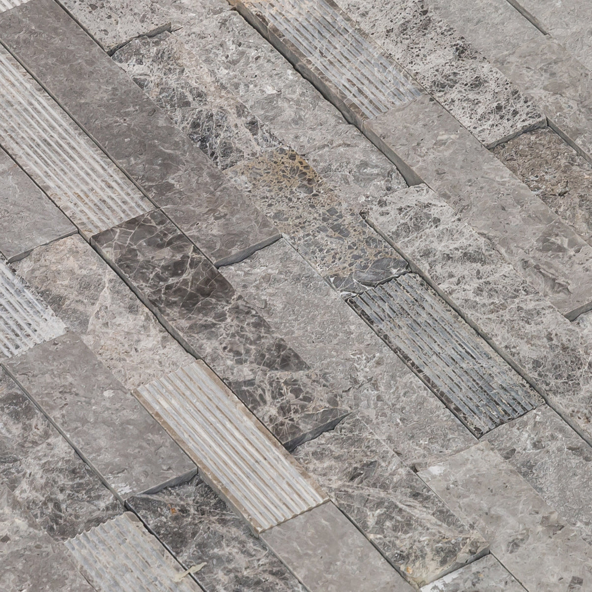 Ventana Gray Ledger 3D Panel 6"x24" Multi Surface Natural Marble Wall Tile