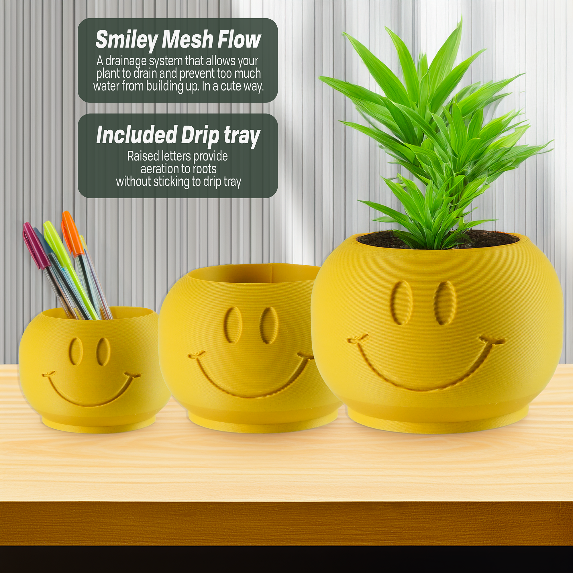 Happy Sprout Smiley Face Plant Pot with Drainage and Drip Tray – Cute