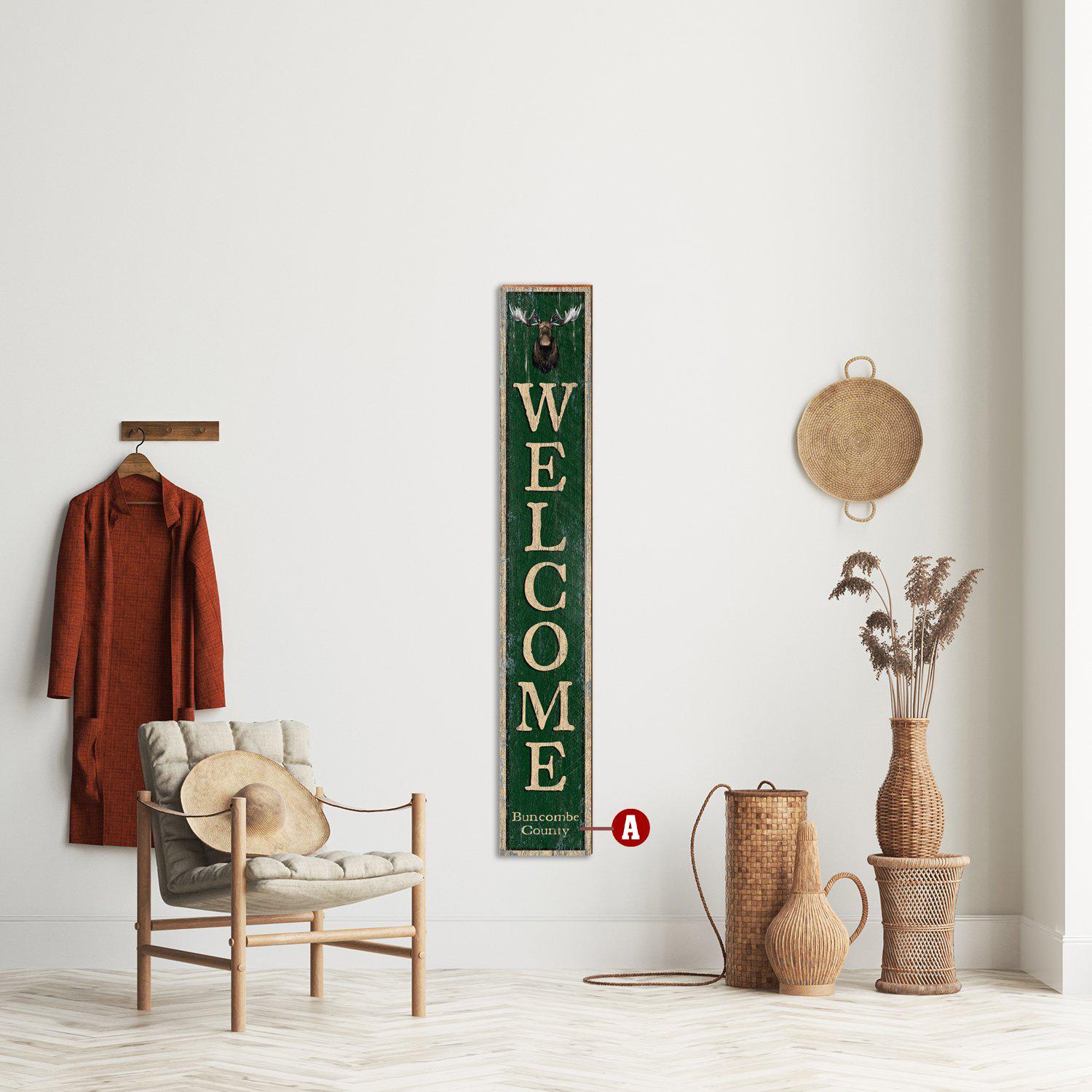 Personalized Lodge Green Vertical Wooden Welcome Sign | Wall Art Print